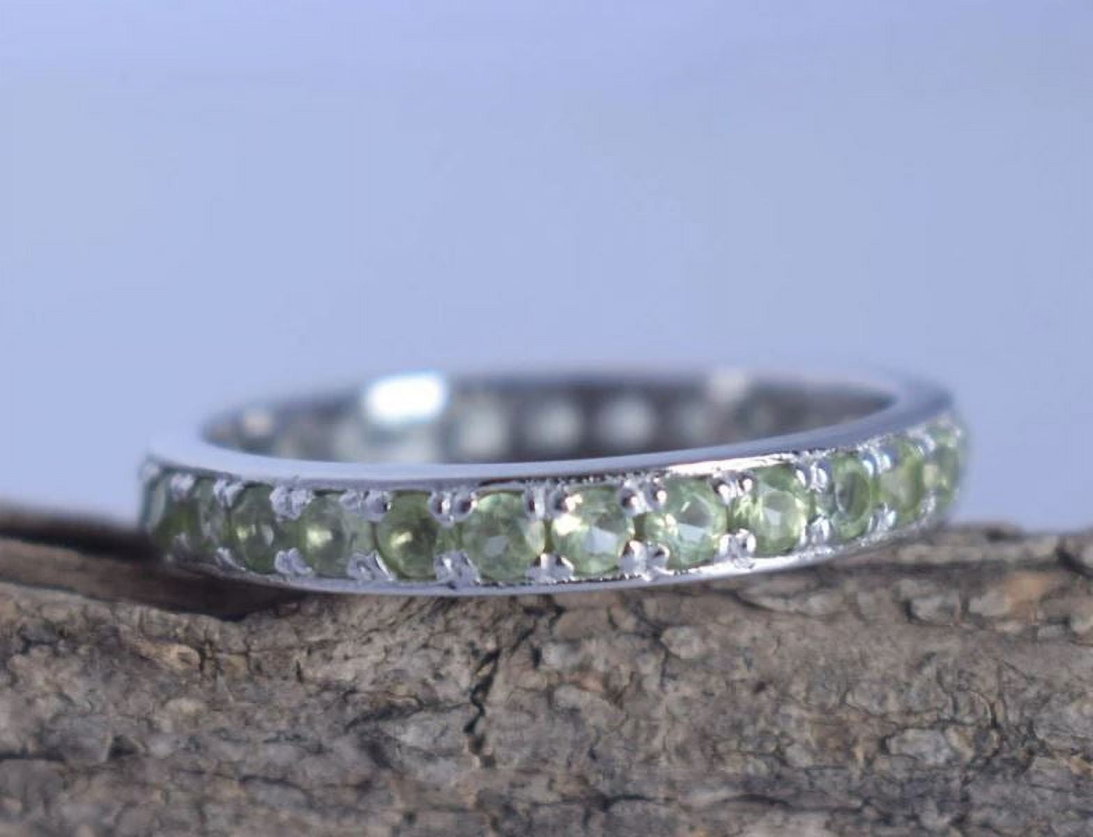 Green Peridot Eternity Wedding Engagement Band Ring 925 Sterling Silver ...