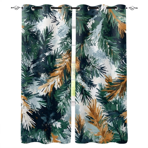 Green Pine Branch Kitchen Curtains Winter Pine Trees Abstract Art Cafe ...