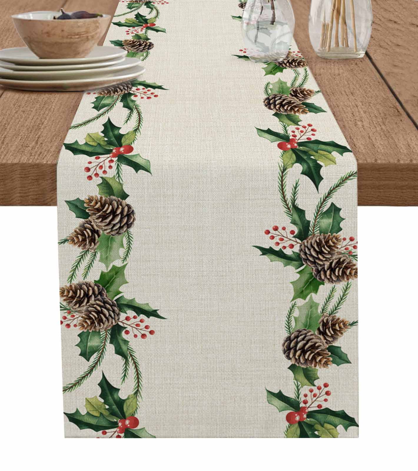 Green Pine Cone Table Runner 72 Inches, Christmas Winter Plants Retro ...