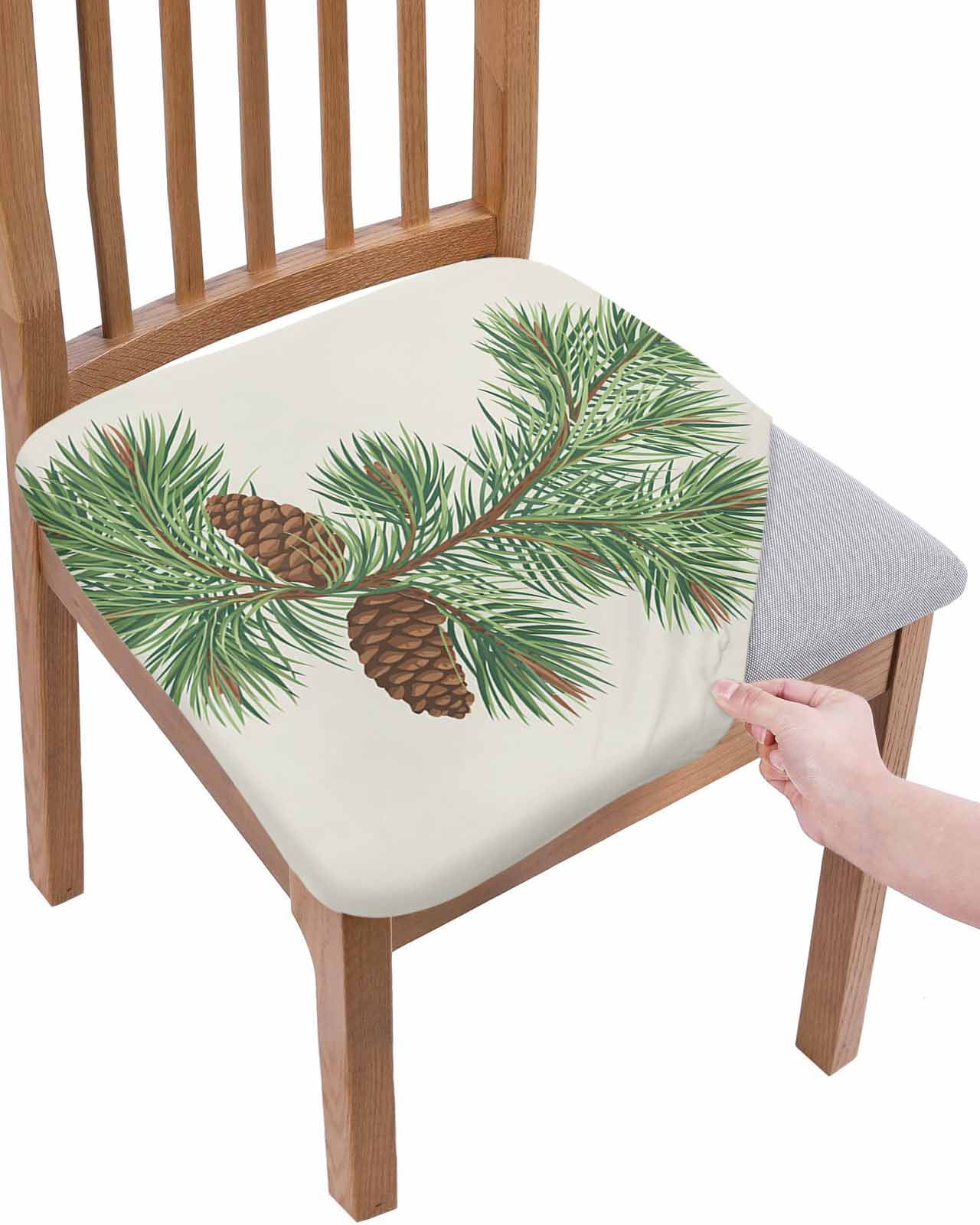 Green Pine Leaves Christmas Chair Seat Covers for Dining Room Stretch ...