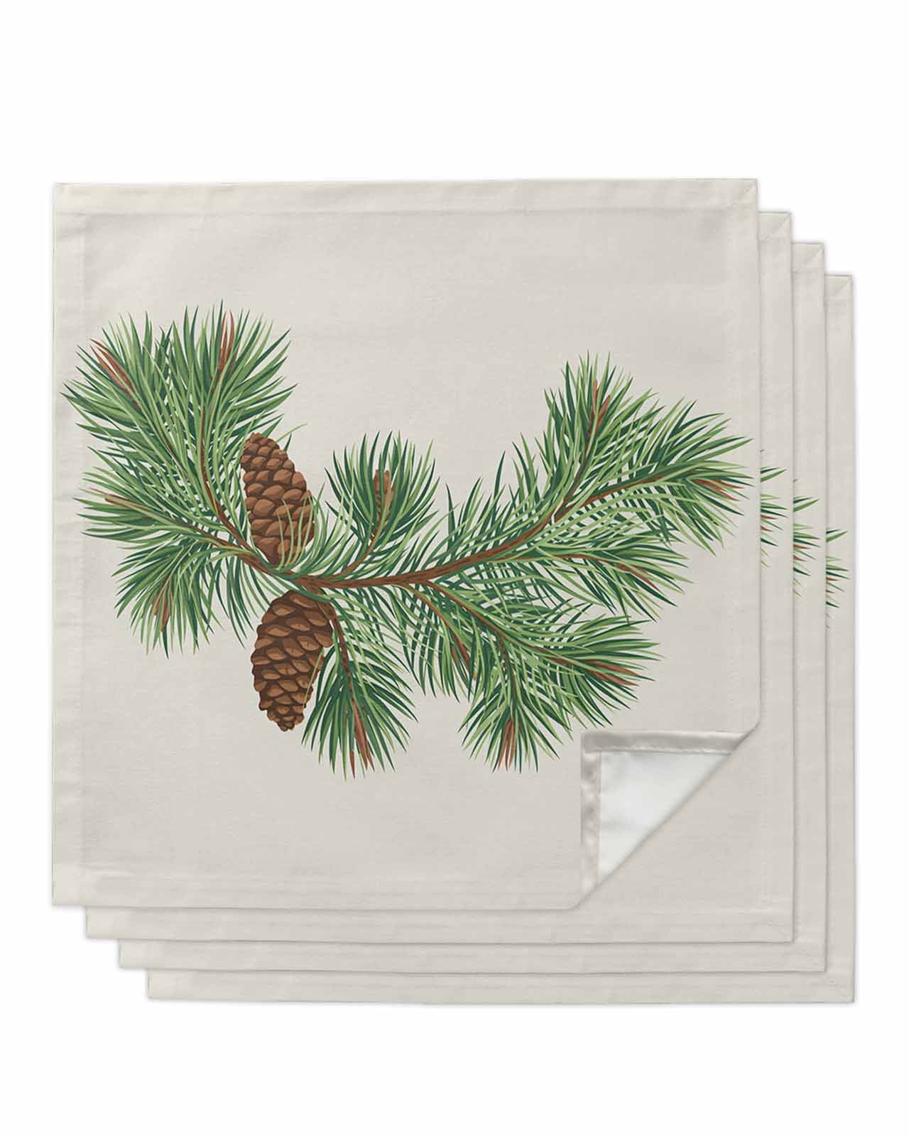 Green Pine Leaves Christmas Cloth Napkins Set of 4 Reusable Dinner ...
