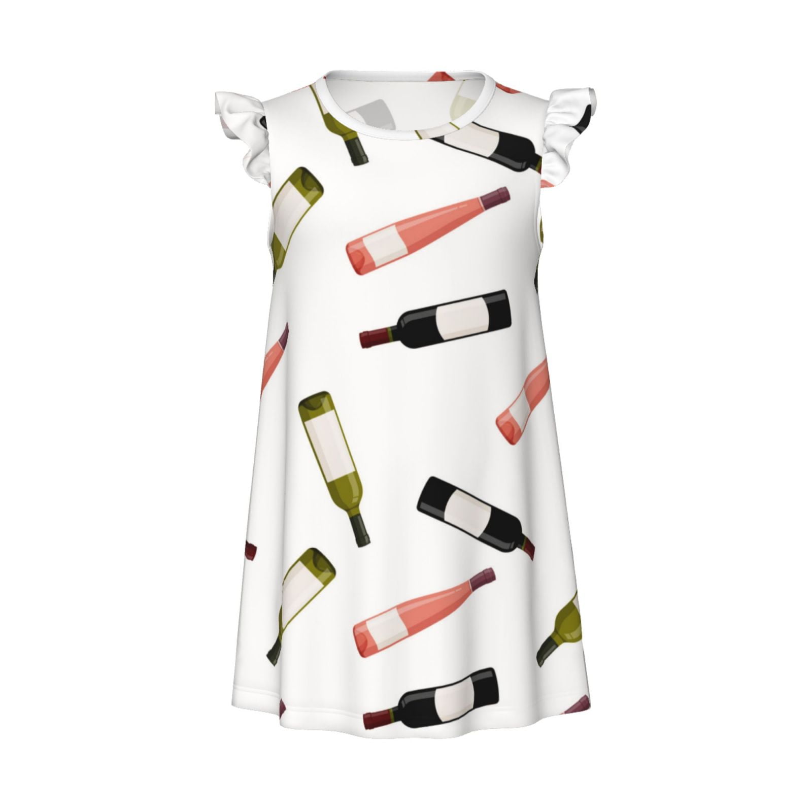 Green Pink Black Bottle Girls Nightgown, Flutter Short Sleeves Night ...