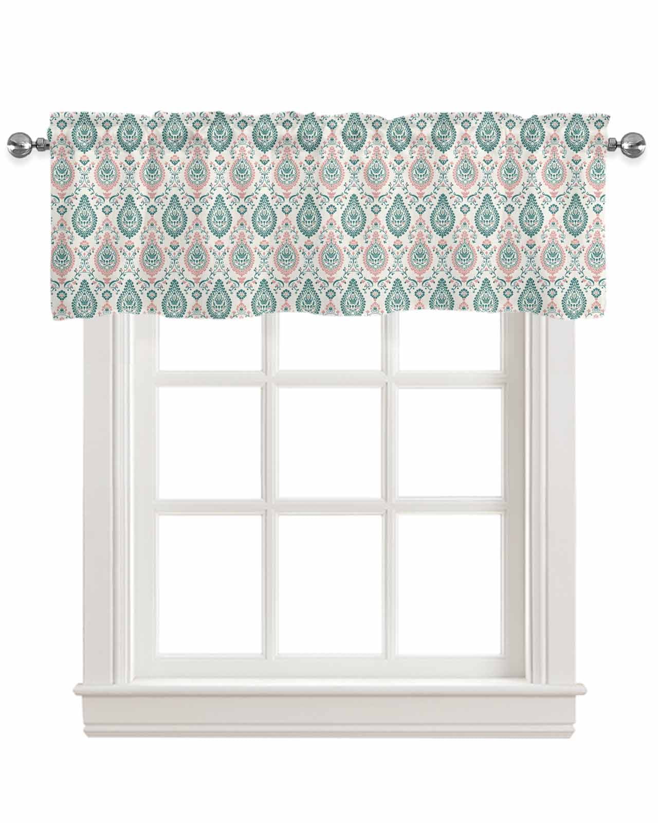Green Pink Boho Kitchen Valances for Windows Farmhouse Linen Window ...