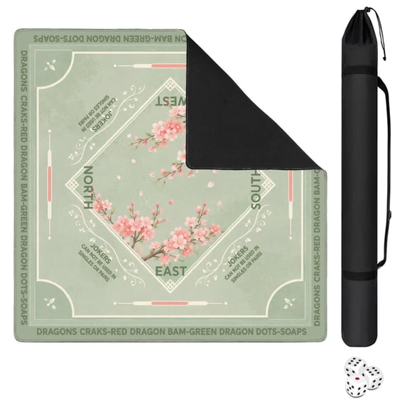 Green Pink Cherry Blossom Oriental Mahjong Mat 31.5 x 31.5in Non-Slip ...