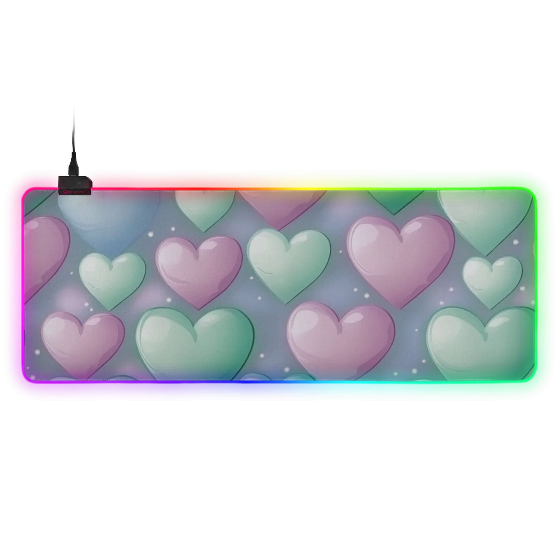 Green Pink Heart RGB Gaming Mouse Pad Large Keyboard Mat Rubber Base 13 ...