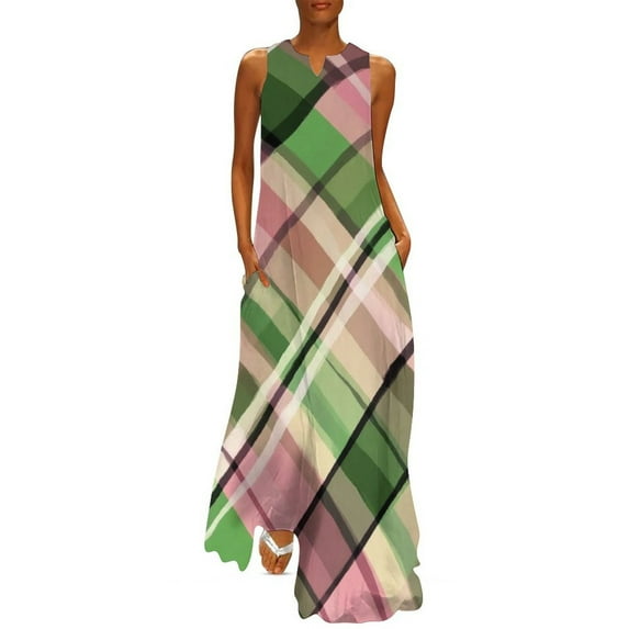Green Pink Plaid Fabric Long Dress luxury evening dresses women ...