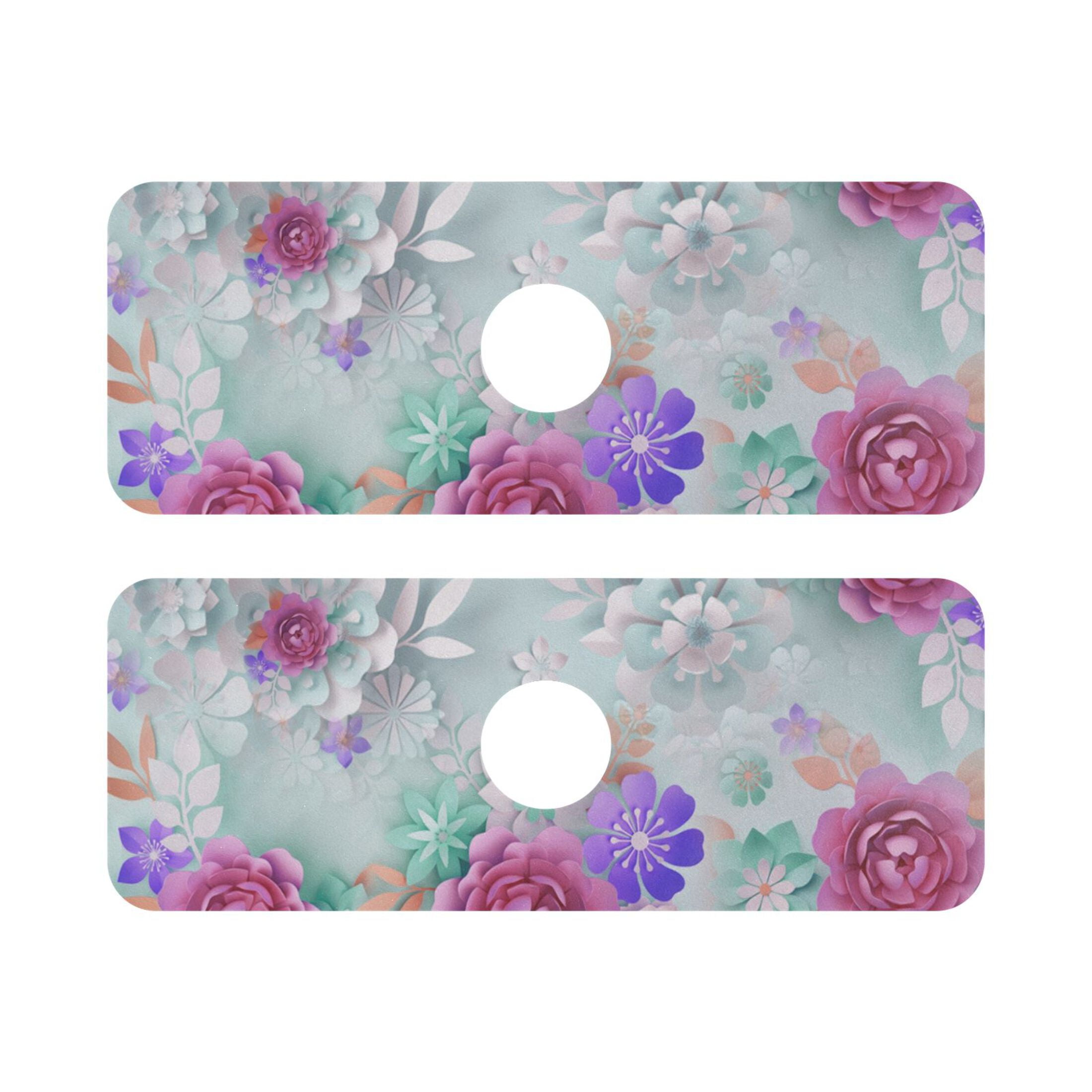 Green with Pink Roses Flowers 2 PCs Sink Splash Guard Set Kitchen ...
