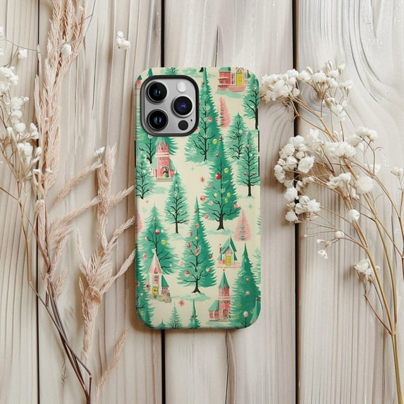 Green Pink Village Phone Case Winter Tree Pattern with iPhone 17 ...