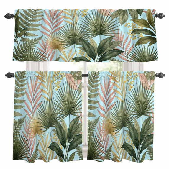 Green Pink Yellow Leaf Kitchen Curtains Set for Windows, Watercolor ...