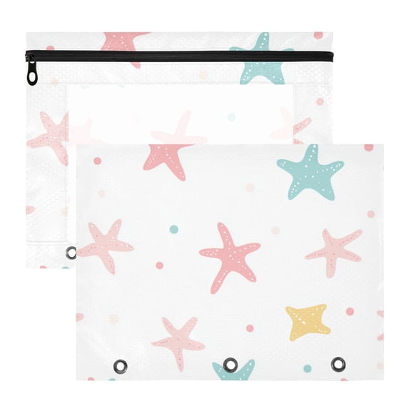 Green Pink Yellow Stars Dots 3-Ring Binder Pouches A4 Size Zipper ...