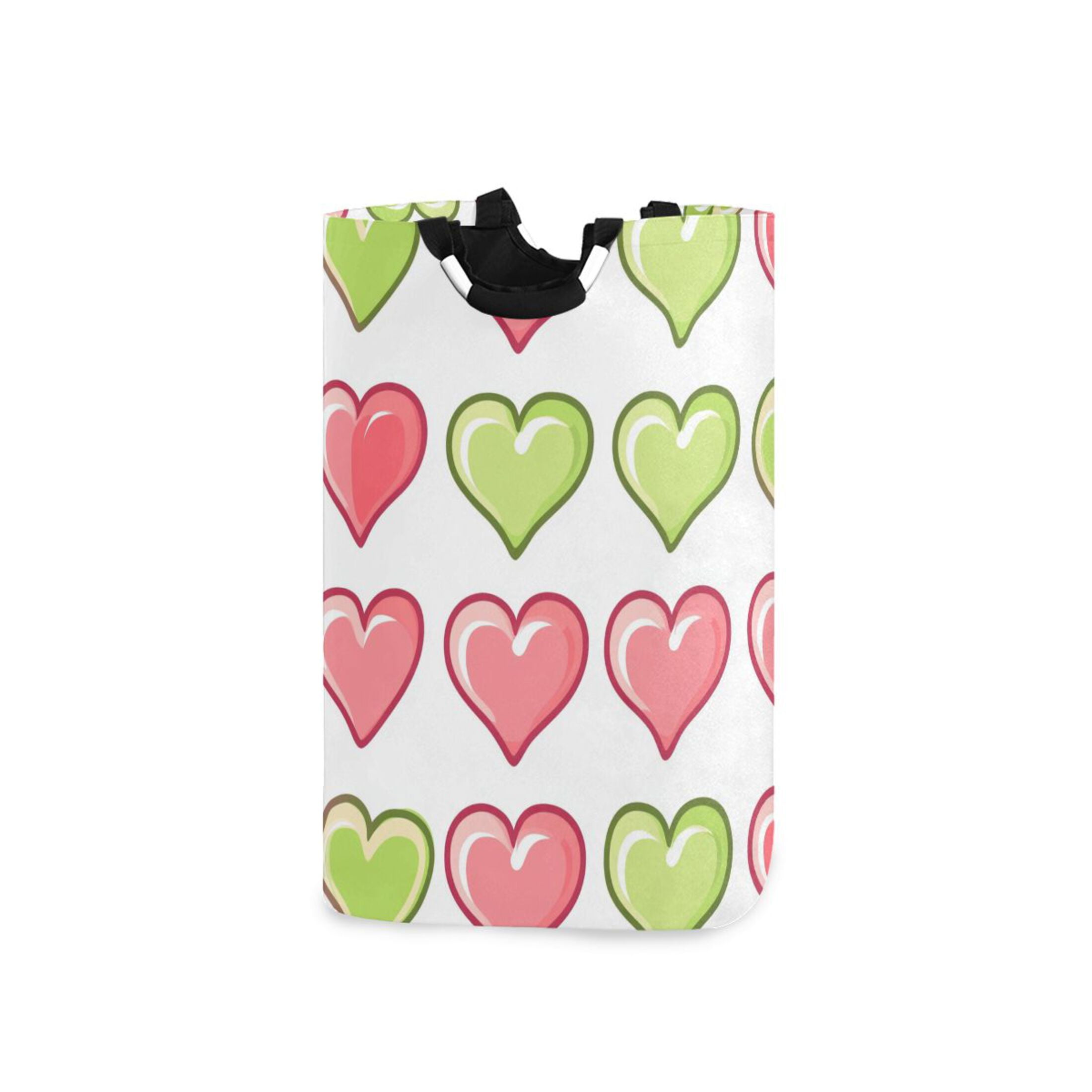 Green Pinkish Hearts Valentine Laundry Basket with Handles Foldable ...