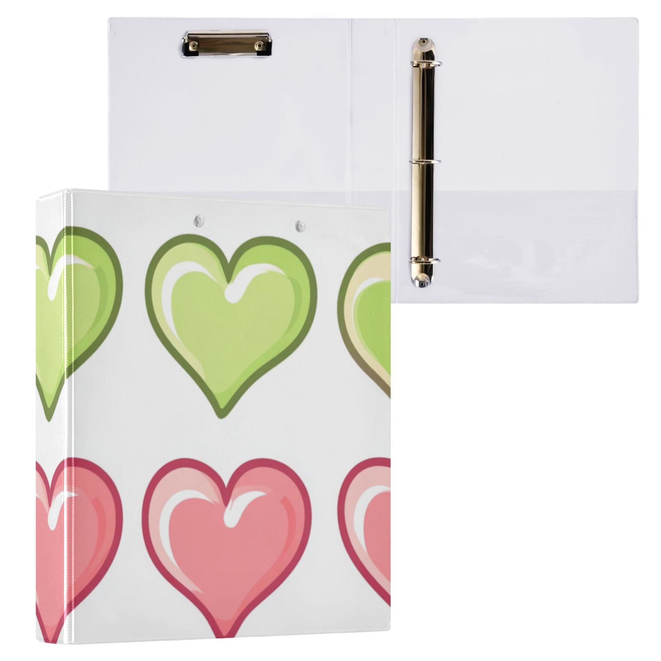 Green Pinkish Hearts Valentine Round Ring Binder 3 Rings 1.5" Capacity ...