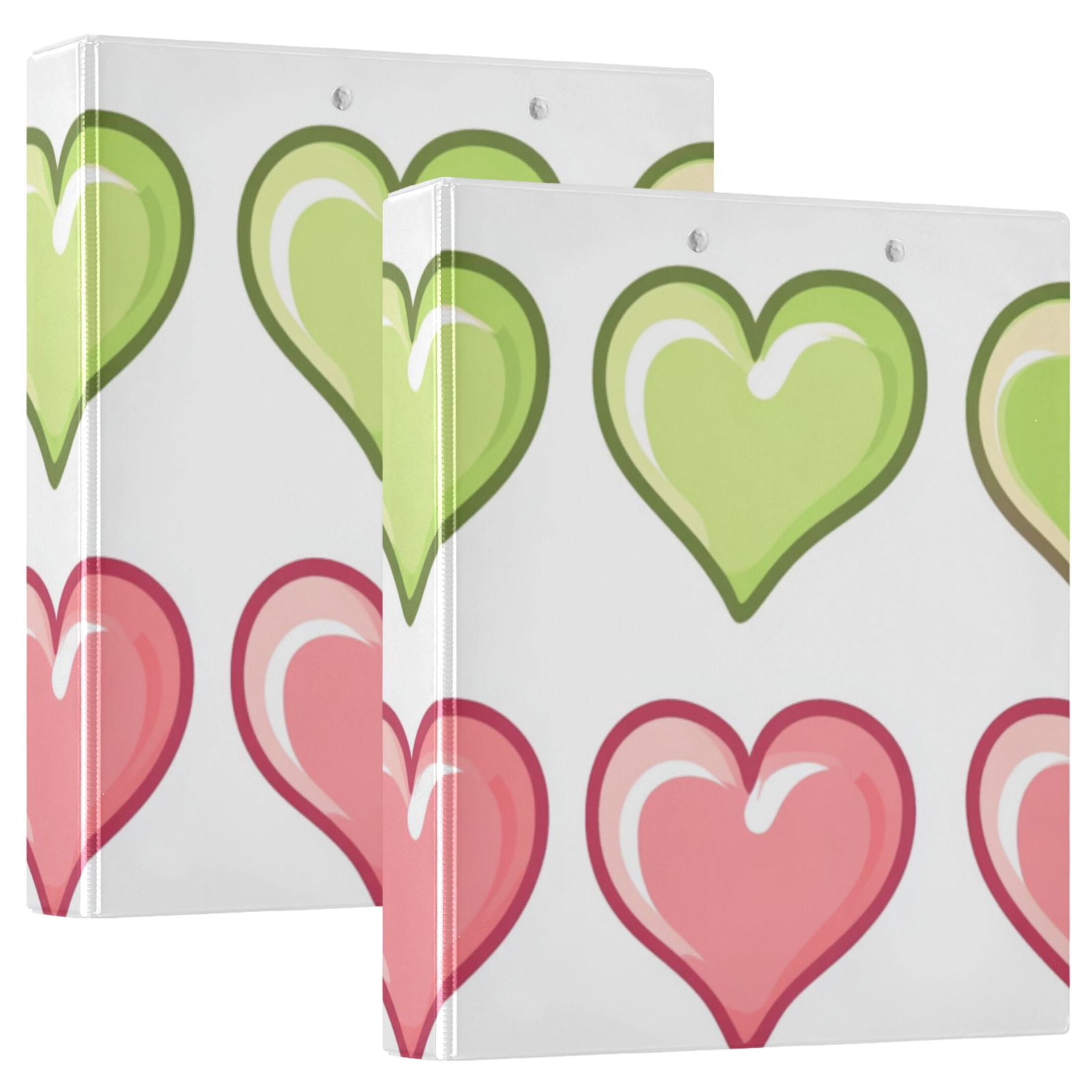 Green Pinkish Hearts Valentine Round Ring Binder 3 Rings 1.5" Capacity ...