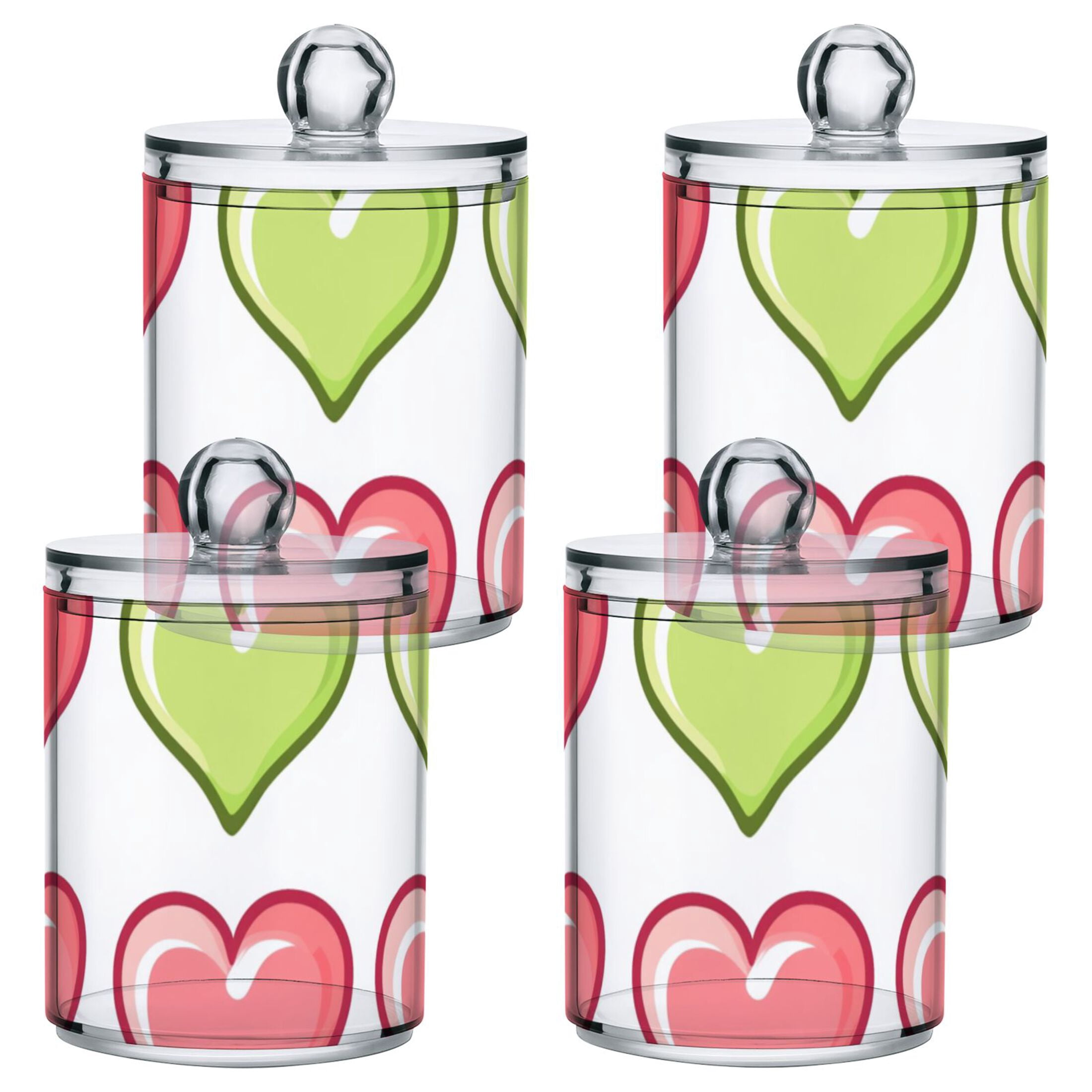 Green Pinkish Hearts Valentine Translucent Plastic Cans Storage ...