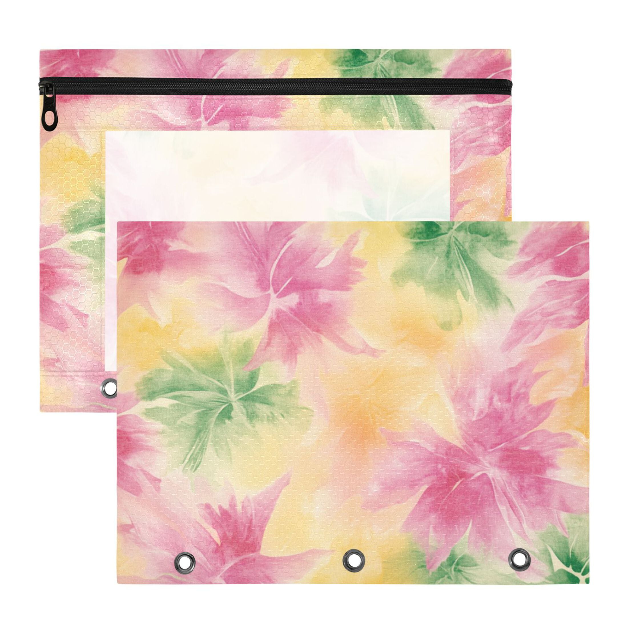 Green Pinkish Yellow Tie Dye Flowers 3-Ring Binder Pouches A4 Size ...