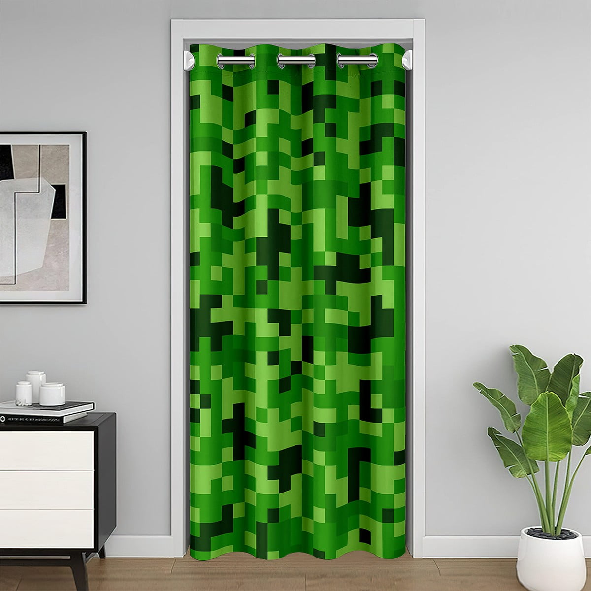 Green Pixelated Miners Gamer Doorway Curtain,Video Games Door Cover ...