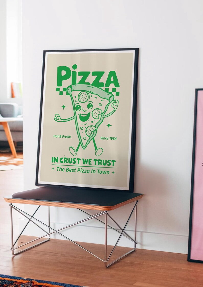 Green Pizzeria Poster | Retro Pizza Kitchen Art | Vintage Italian ...