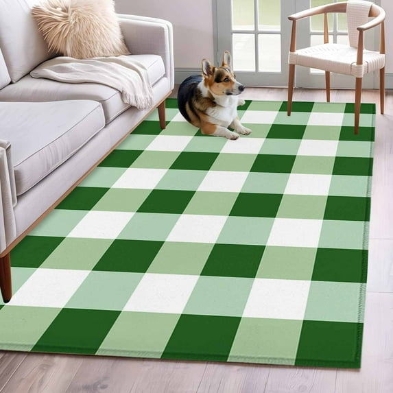 Green Plaid Area Rug 3x5 FT, Non Slip Entryway Bedside Carpet, Spring ...