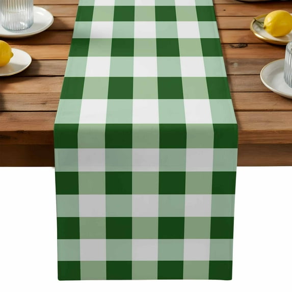 Green Plaid Cotton Linen Table Runner for Dining Kitchen, Spring Summer ...