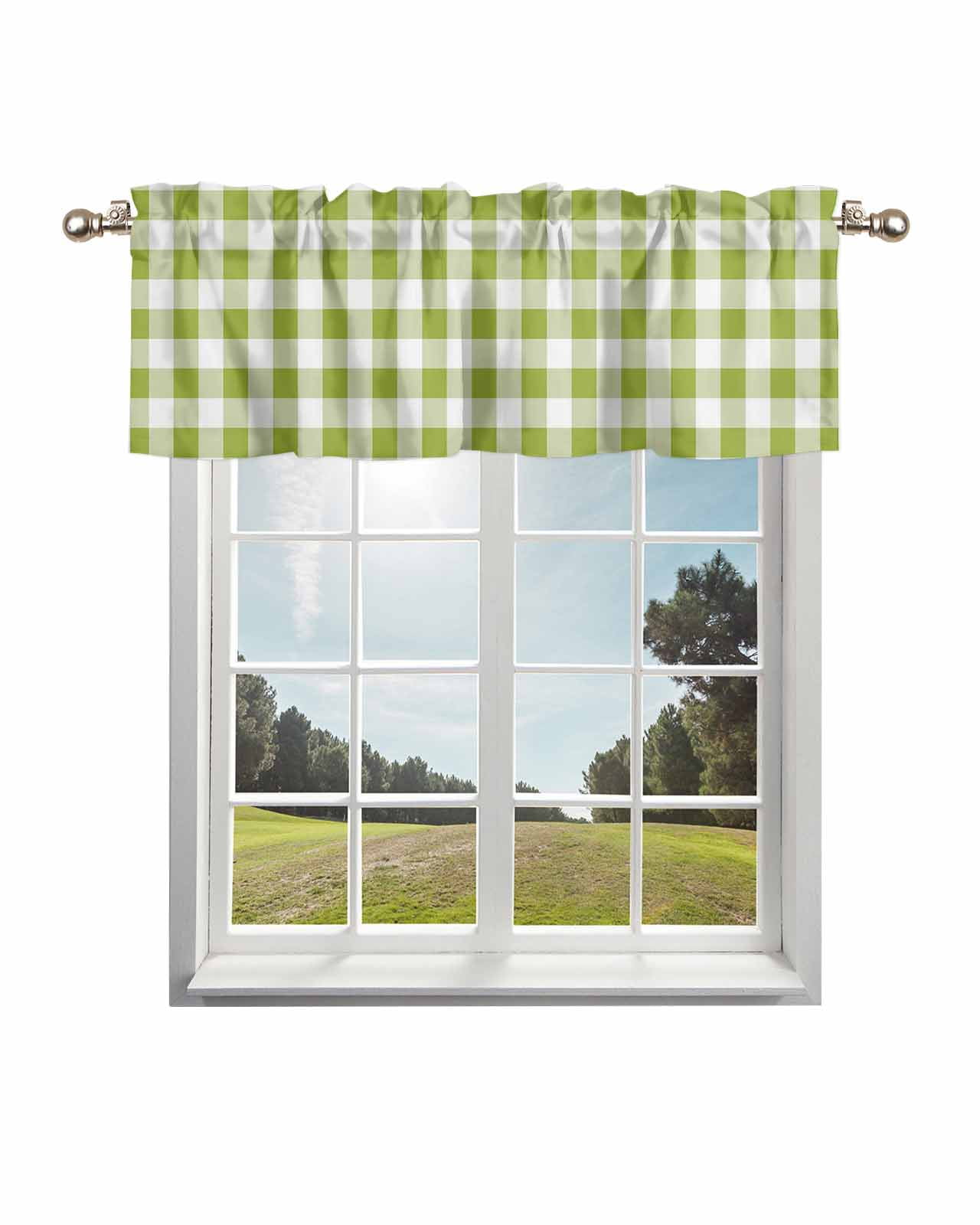 Green Plaid Curtain Valance for Windows/Living Room/Kitchen/Bathroom ...