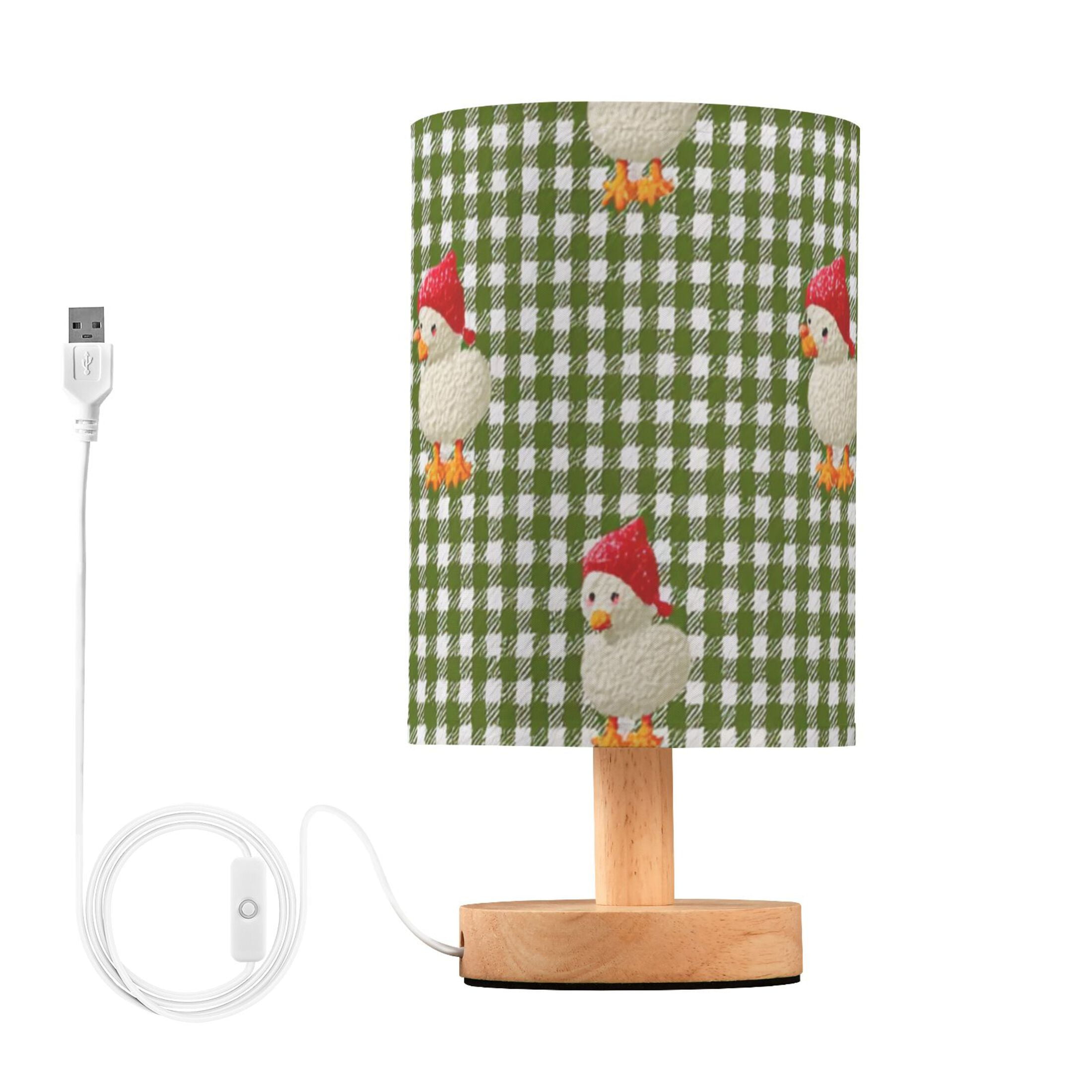 Green Plaid Duck with Christmas Hats Table Lamp with USB Port LED Warm ...