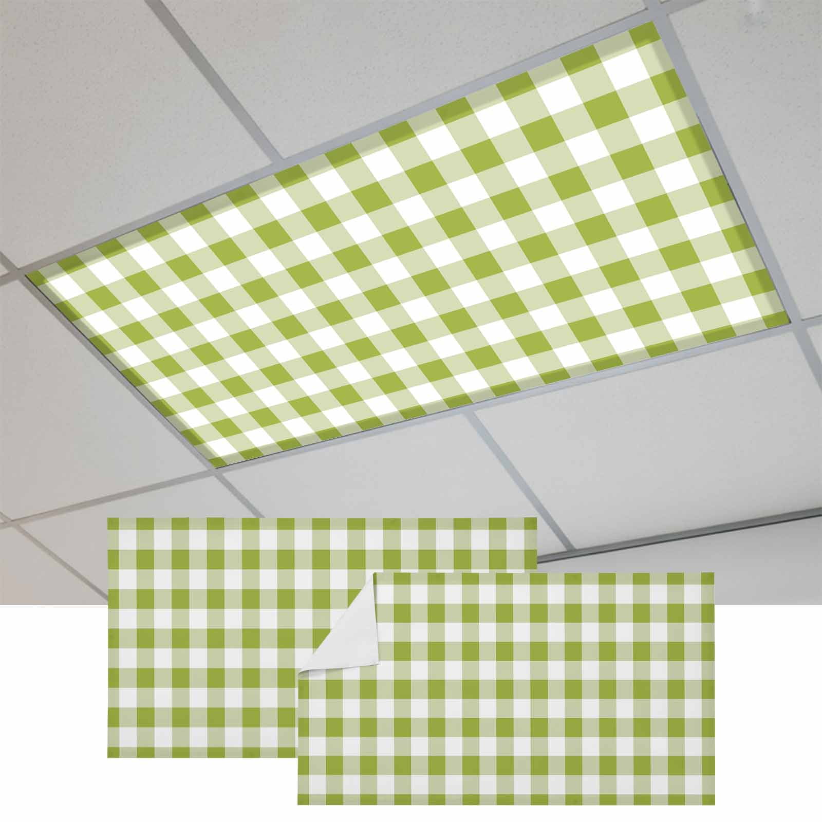 Green Plaid Fluorescent Light Covers, Gradient Geometric Buffalo White ...