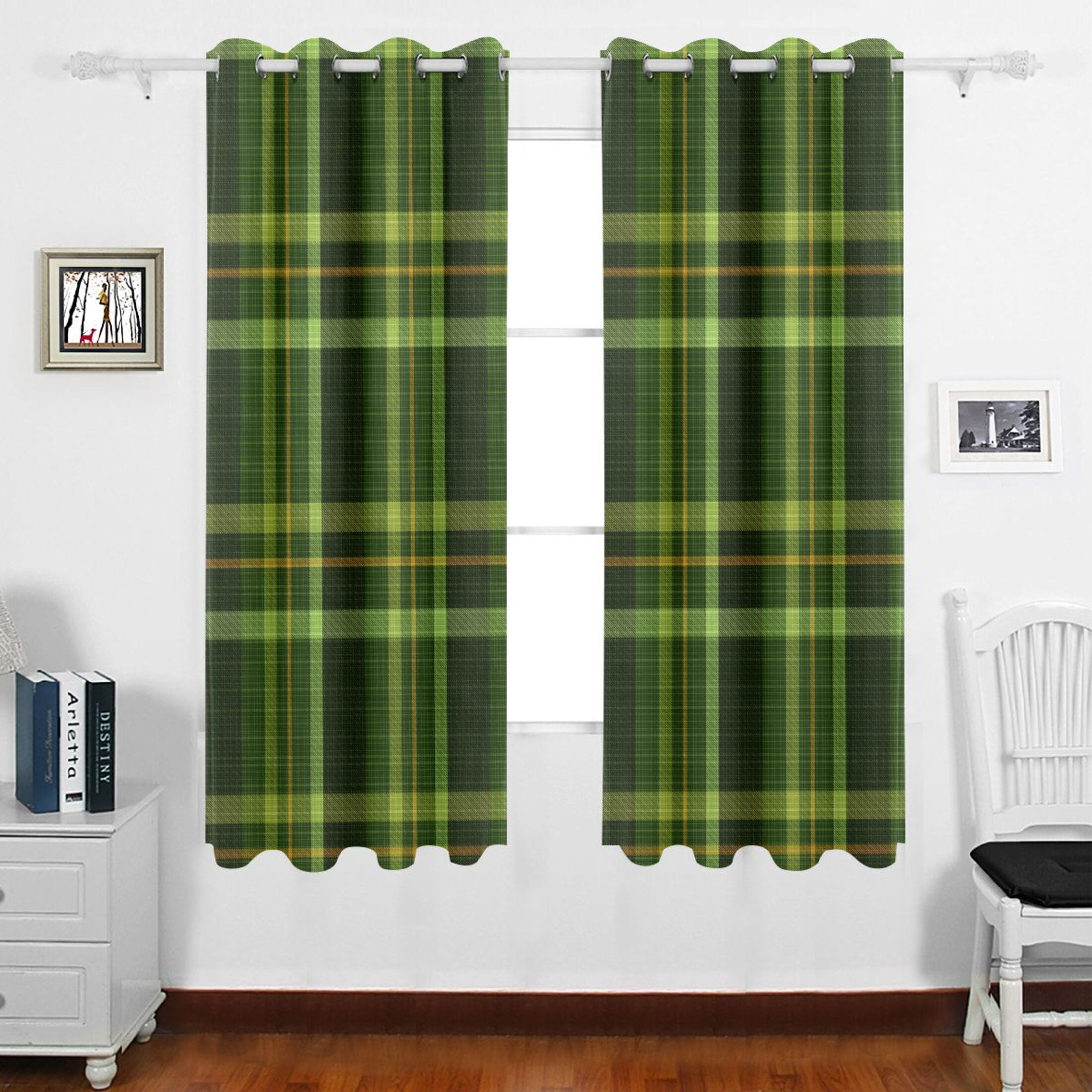 Green Plaid Grommet Blackout Curtains Thermal Insulated Window Curtain ...