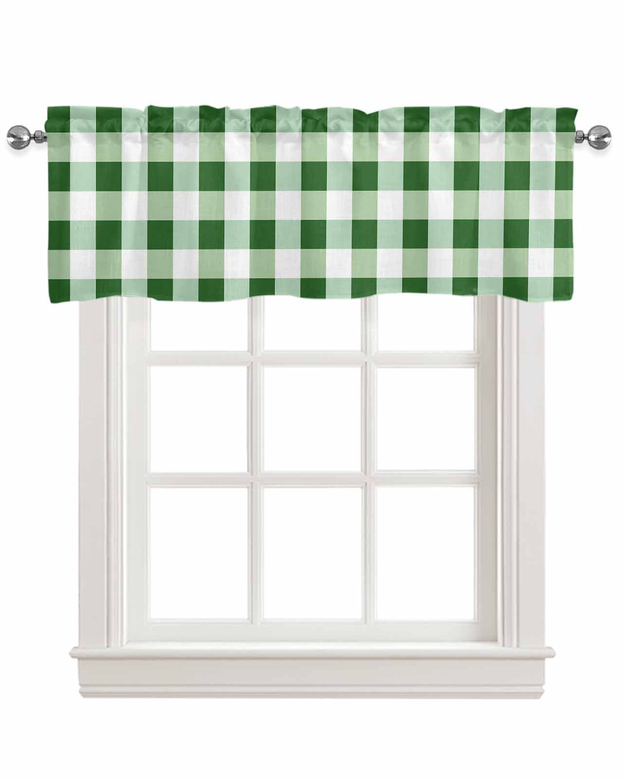Green Plaid Kitchen Valances for Windows Farmhouse Linen Window Valance ...