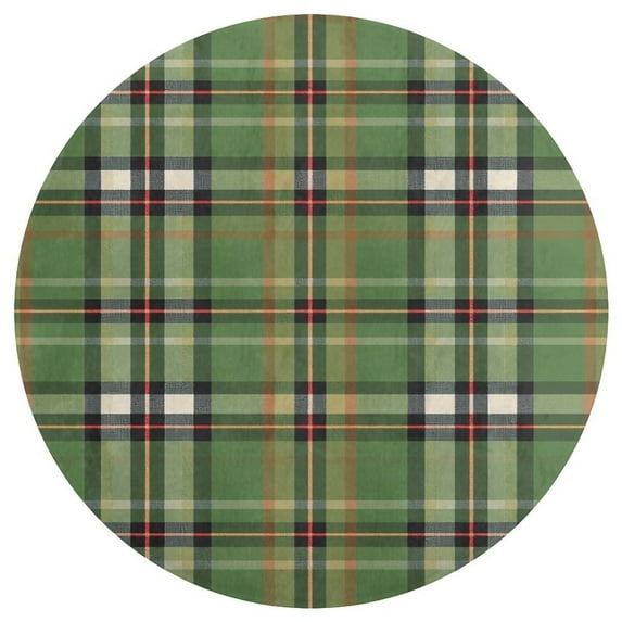 Green Plaid Pattern(2) Round Area Rug,Circle Carpet Rug for Living Room ...