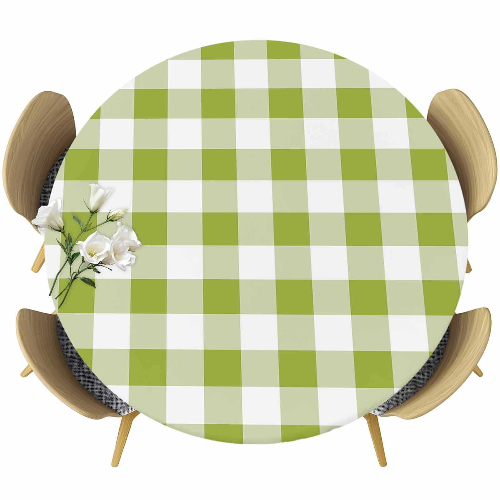 Green Plaid Round Tablecloth 55-60 Inch Round Fitted Table Cloth with ...