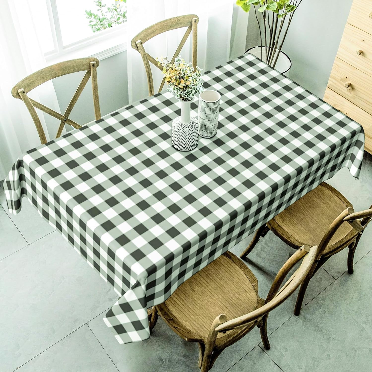 Green Plaid Table Cloth Rectangle Table - Oblong 60"X120" Black Sage ...