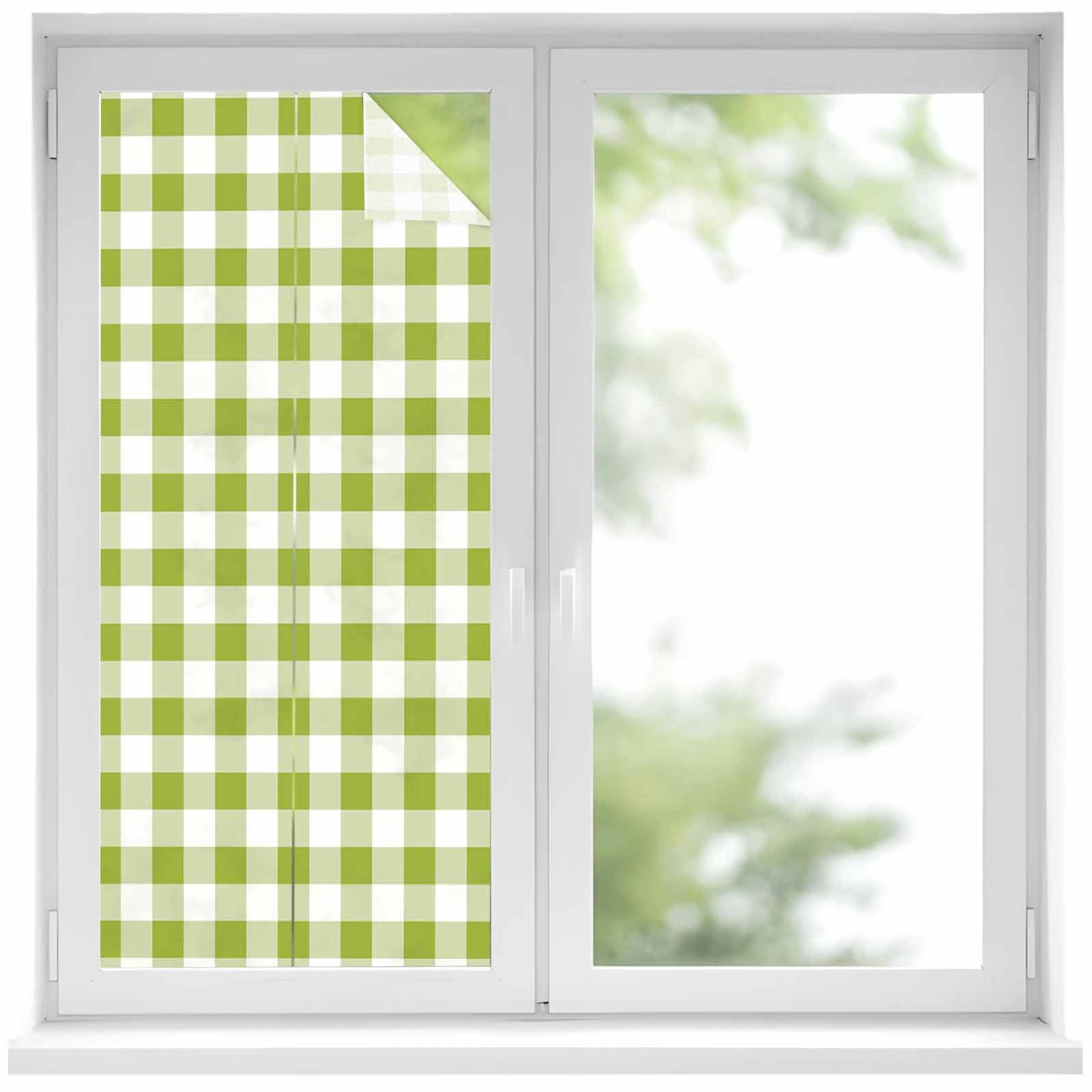 Green Plaid Window Privacy Film, Gradient Geometric Buffalo White ...