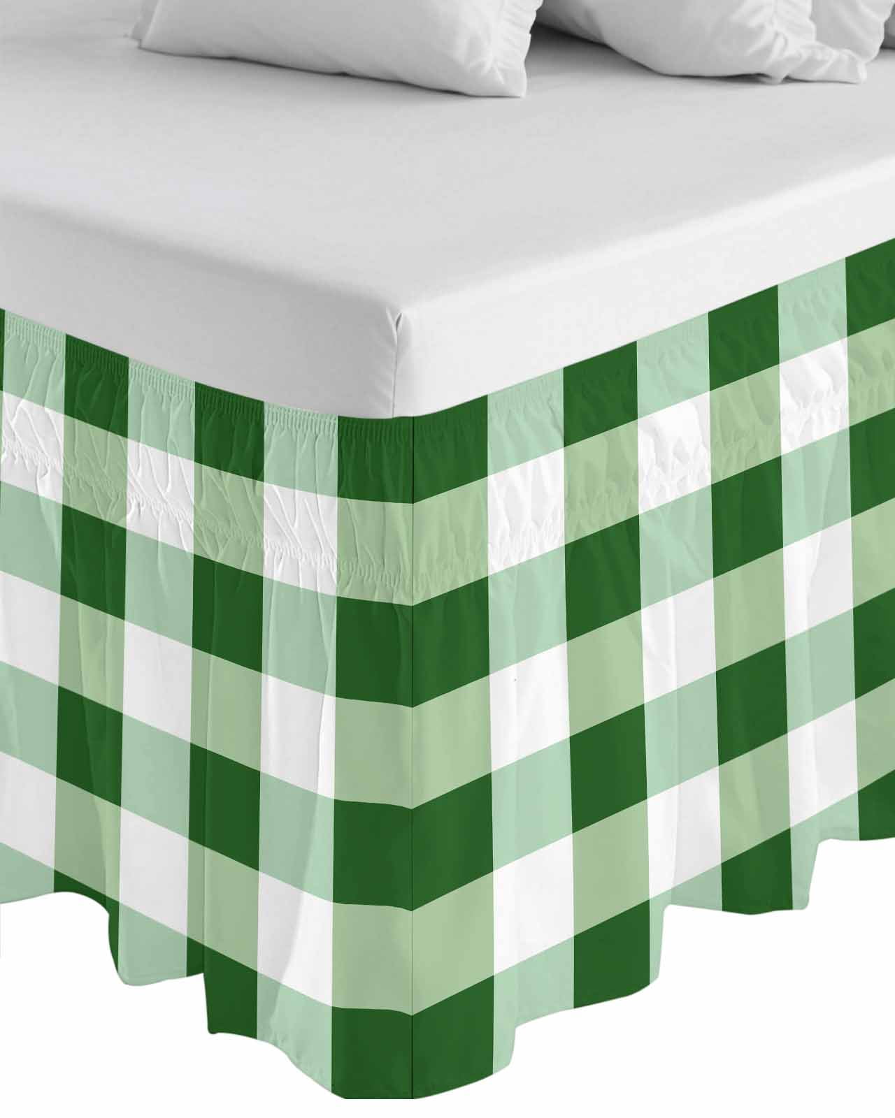 Green Plaid Wrap Around Bed Skirts for Queen Bed 16" Drop,Bed Skirt ...