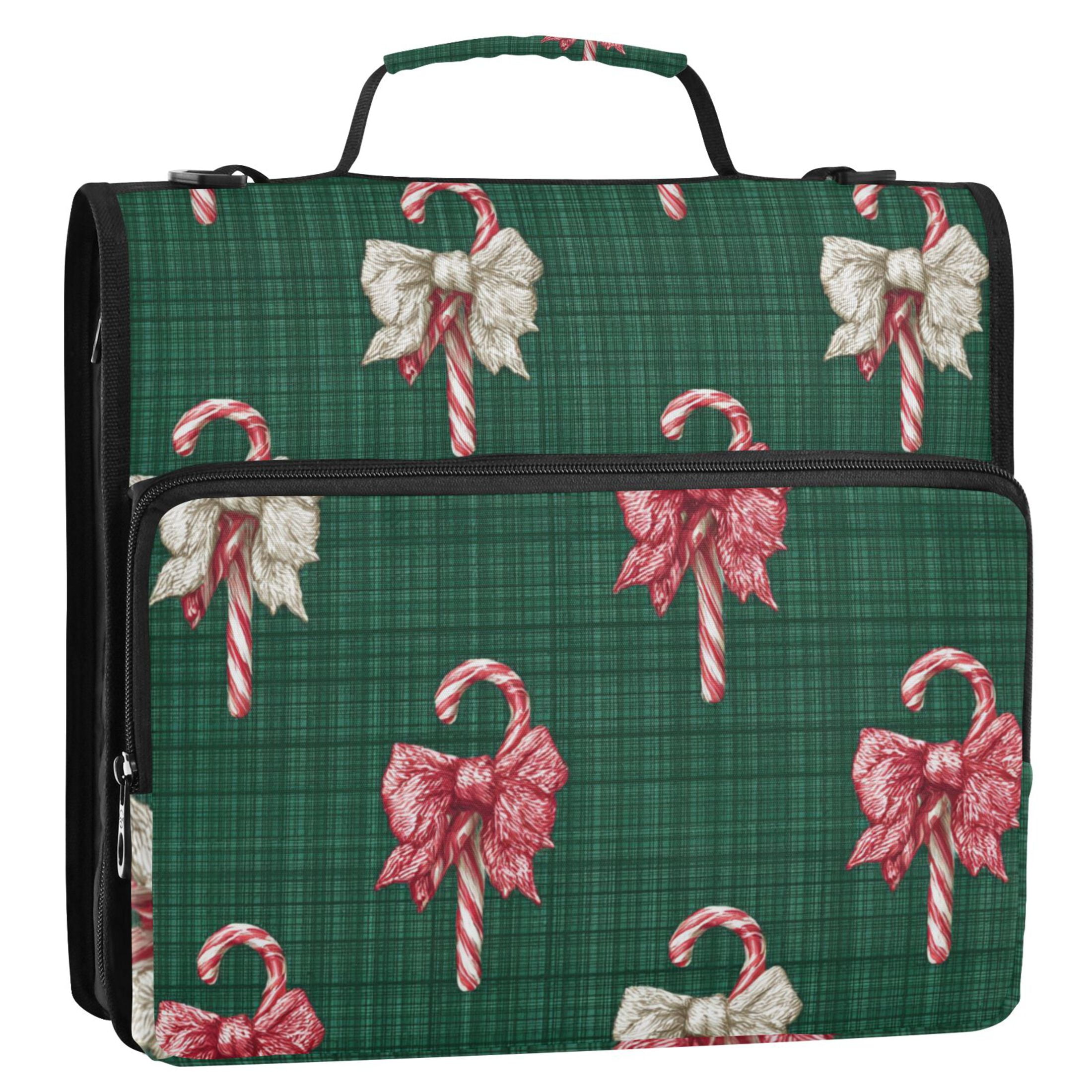 Green Plaids Bows on Candy Canes Christmas Binder Bag with Shoulder ...