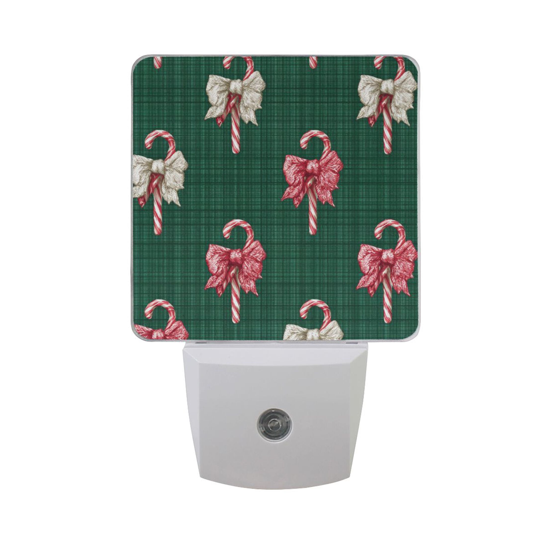Green Plaids Bows on Candy Canes Christmas LED Night Light Sensor Lamp ...