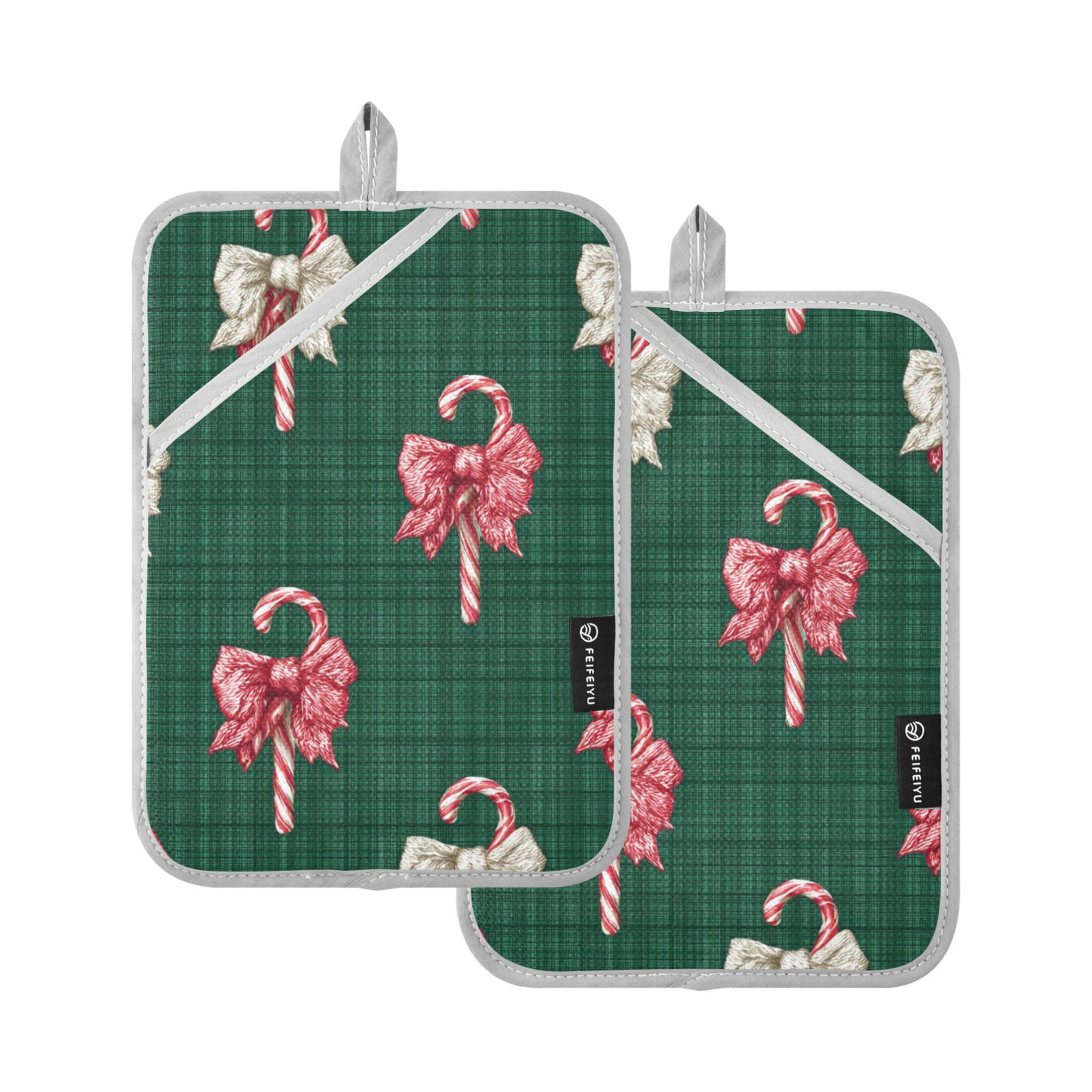 Green Plaids Bows on Candy Canes Christmas Pot Holder Heat Resistant ...