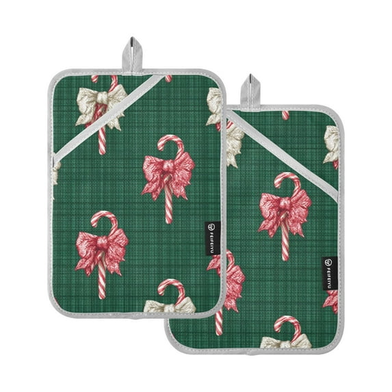Green Plaids Bows on Candy Canes Christmas Pot Holder Heat Resistant ...