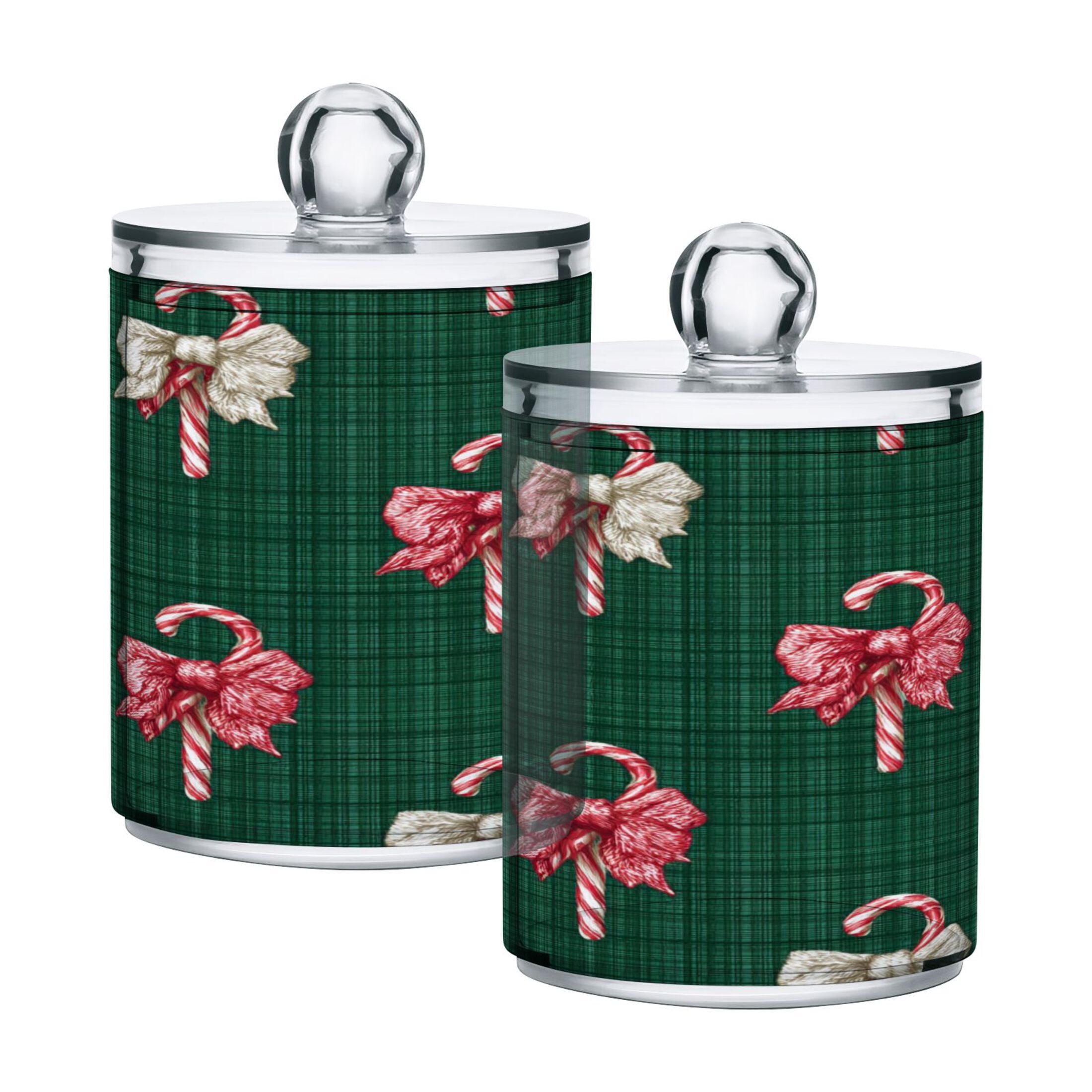 Green Plaids Bows on Candy Canes Christmas Translucent Plastic Cans ...