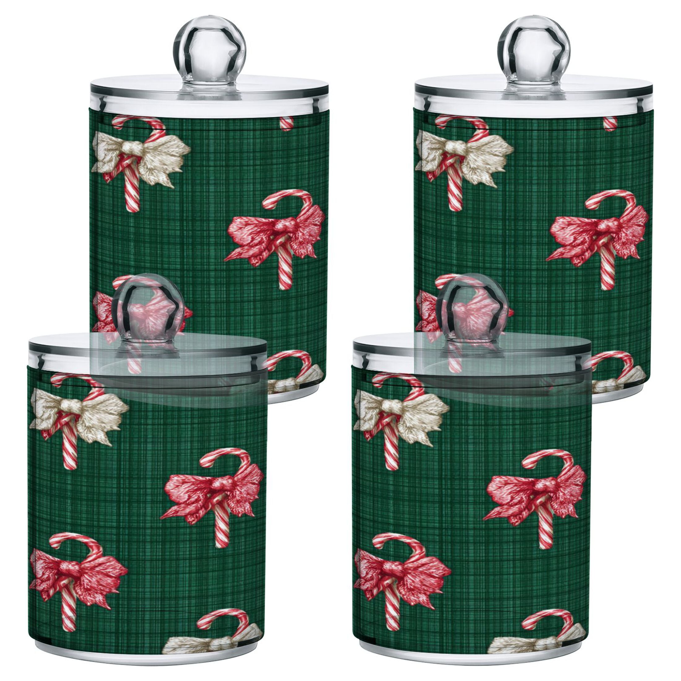 Green Plaids Bows on Candy Canes Christmas Translucent Plastic Cans ...