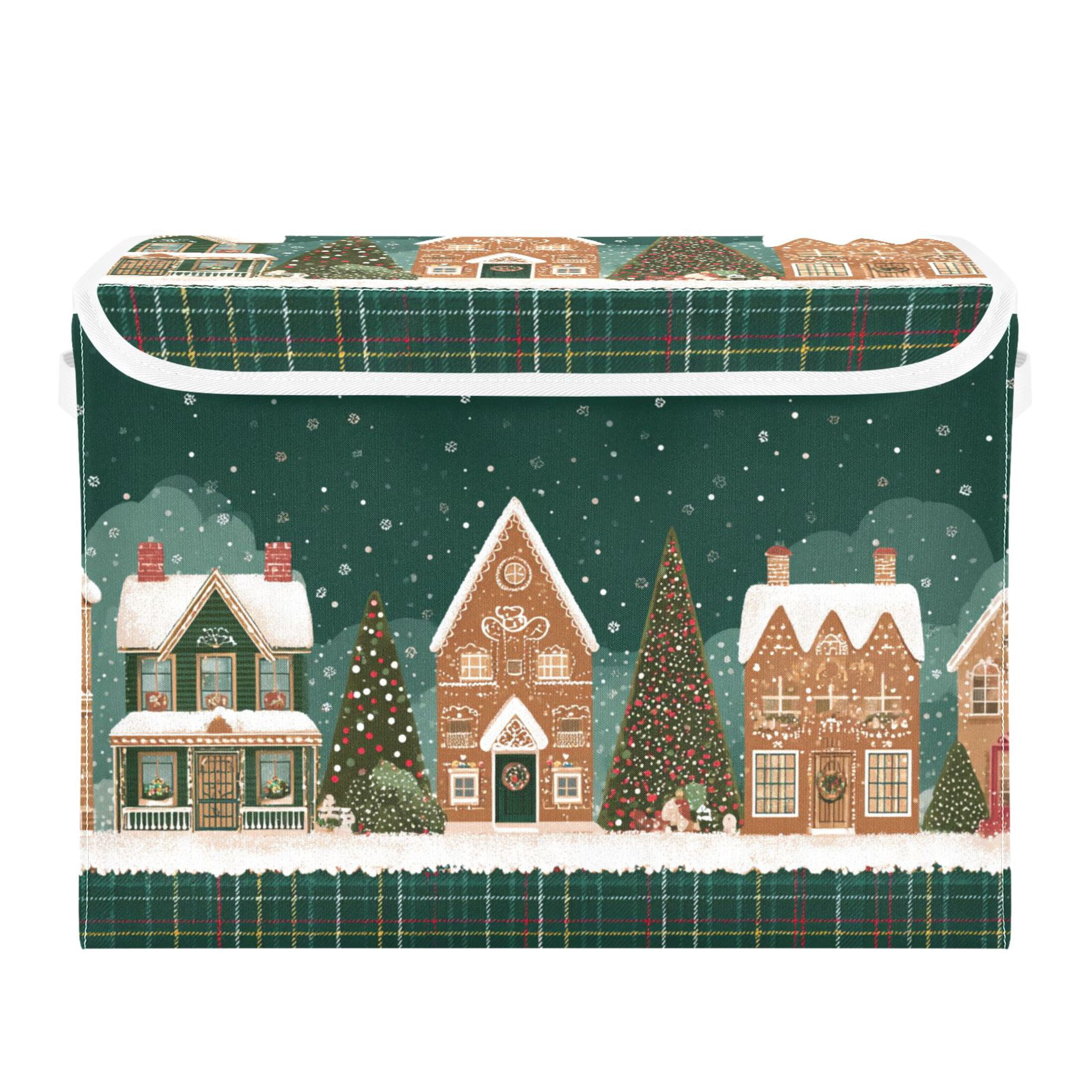 Green Plaids Christmas Street View Foldable Storage Bins with Lids ...