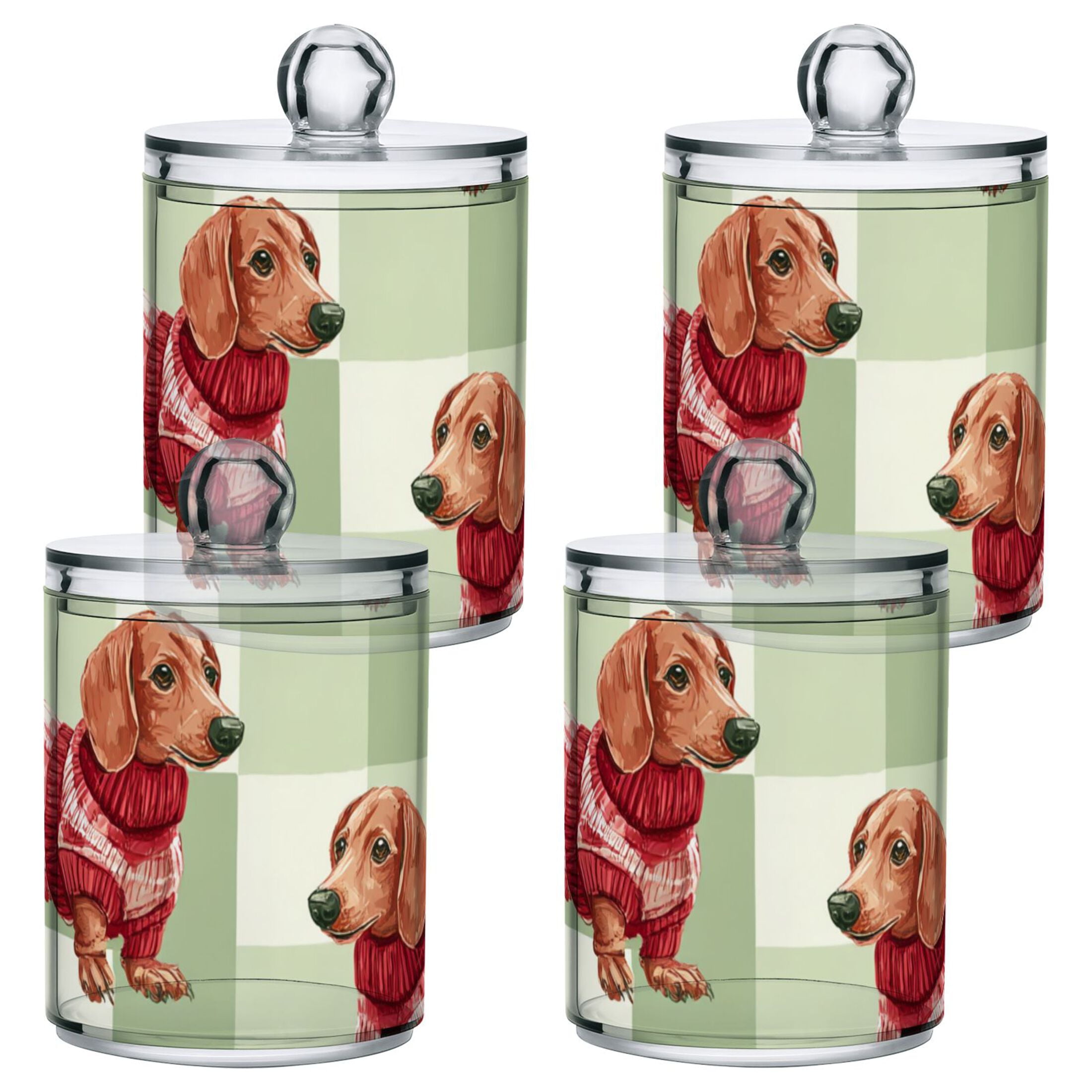Green Plaids Dachshund Christmas Candy Cane Translucent Plastic Cans ...