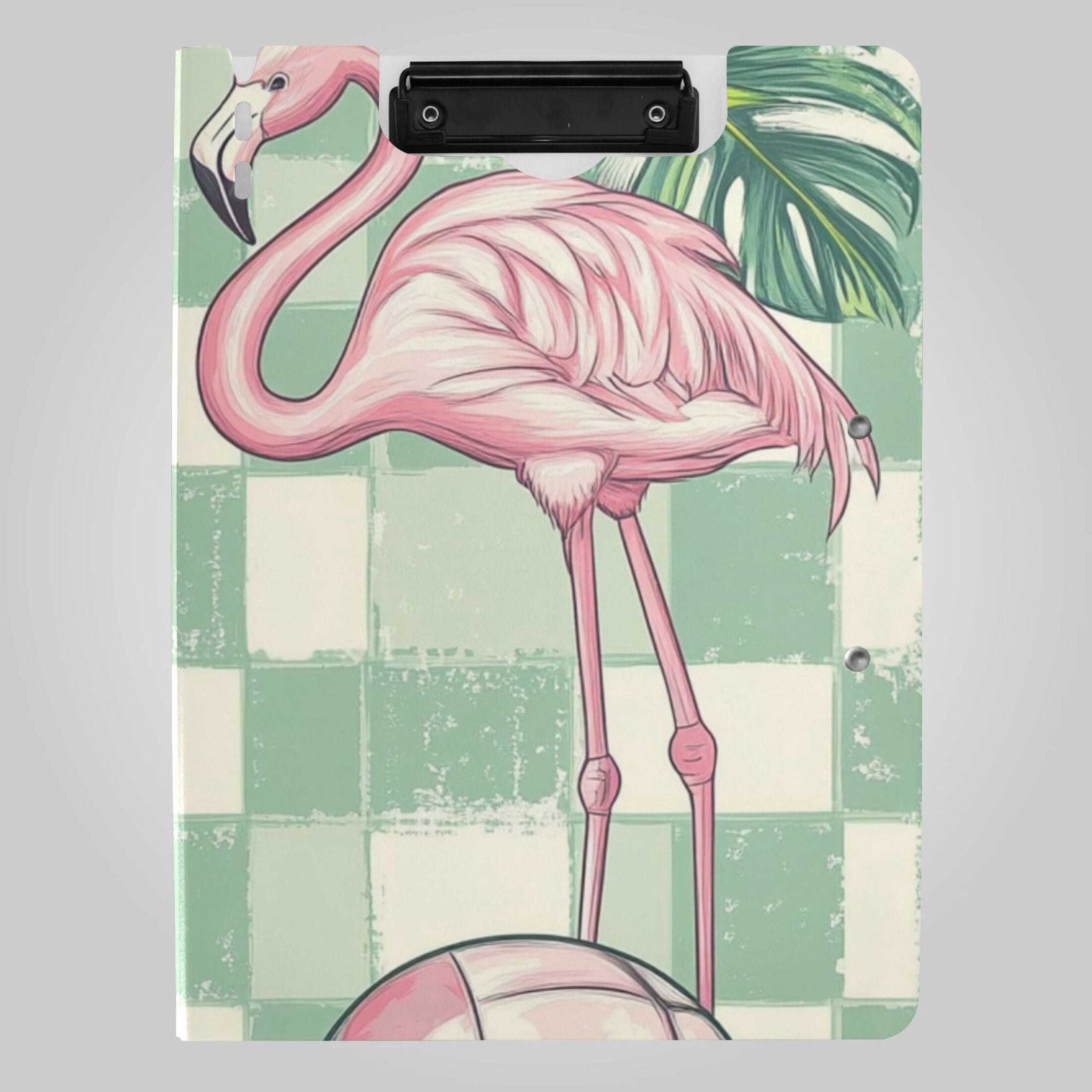 Green Plaids Flamingos Balls Leaves Foldable Binder Folder Clipboard ...