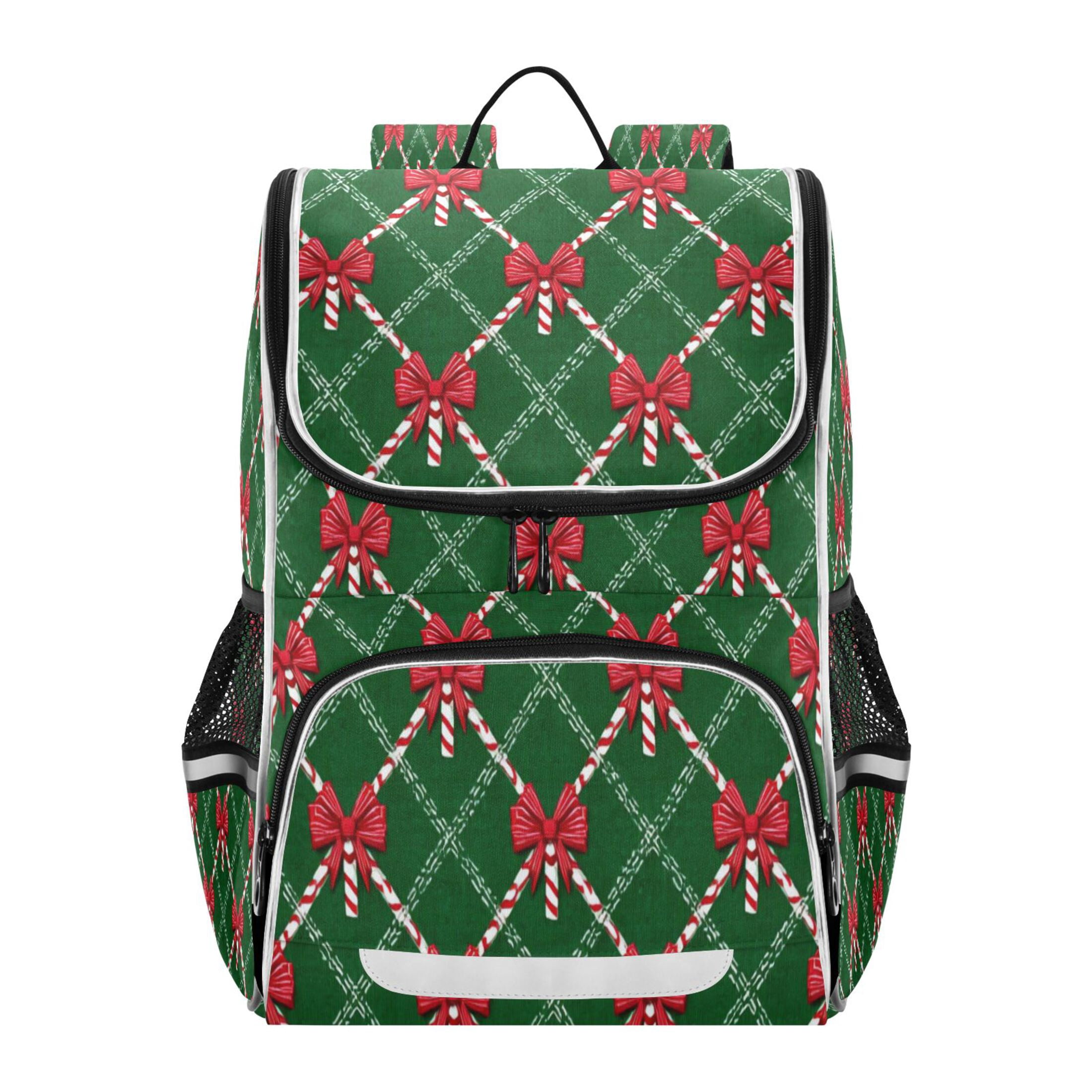 Green Plaids Red Bows Christmas Backpack Purse Daypack Book Bag Fashion ...