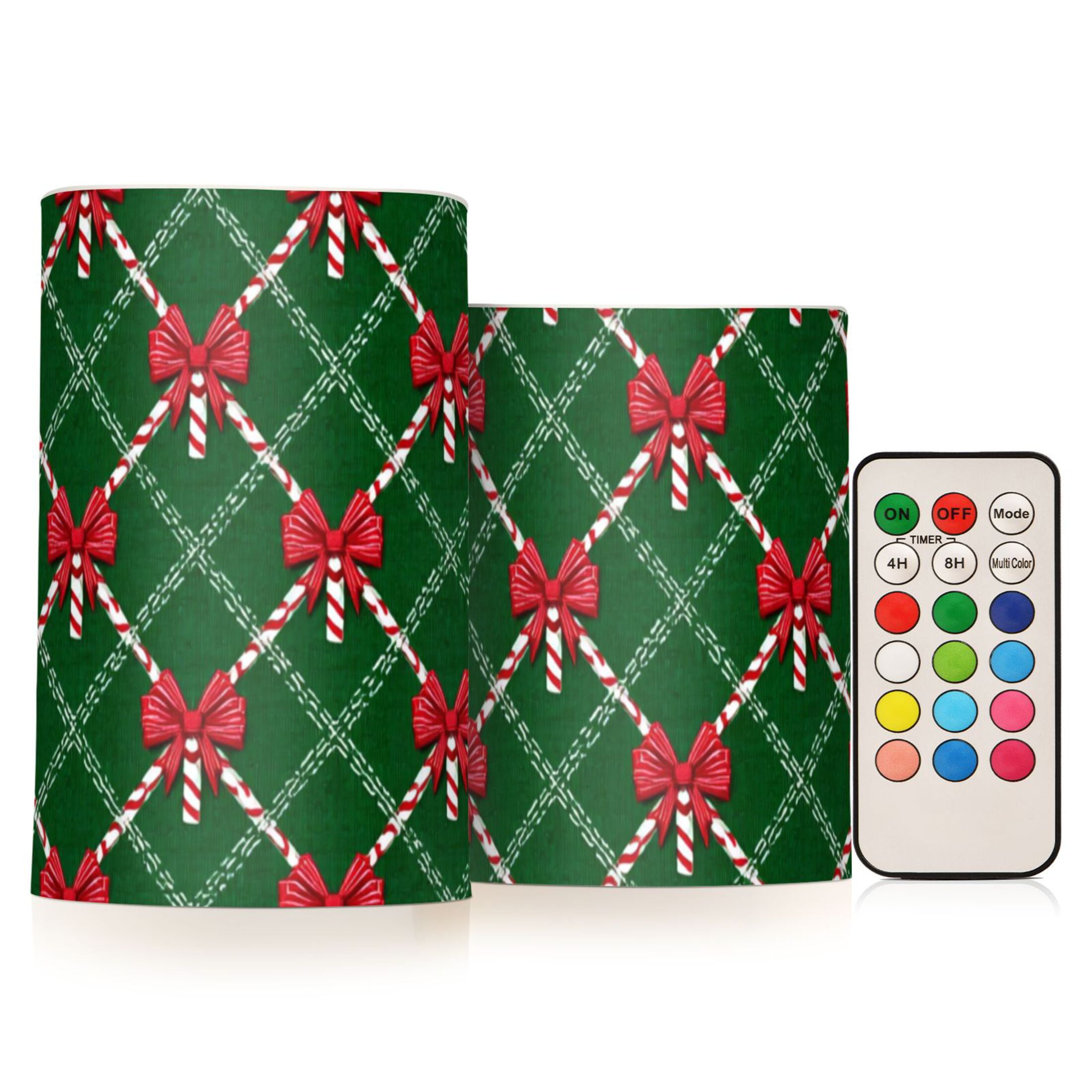 Green Plaids Red Bows Christmas Flickering Flameless Candles LED ...