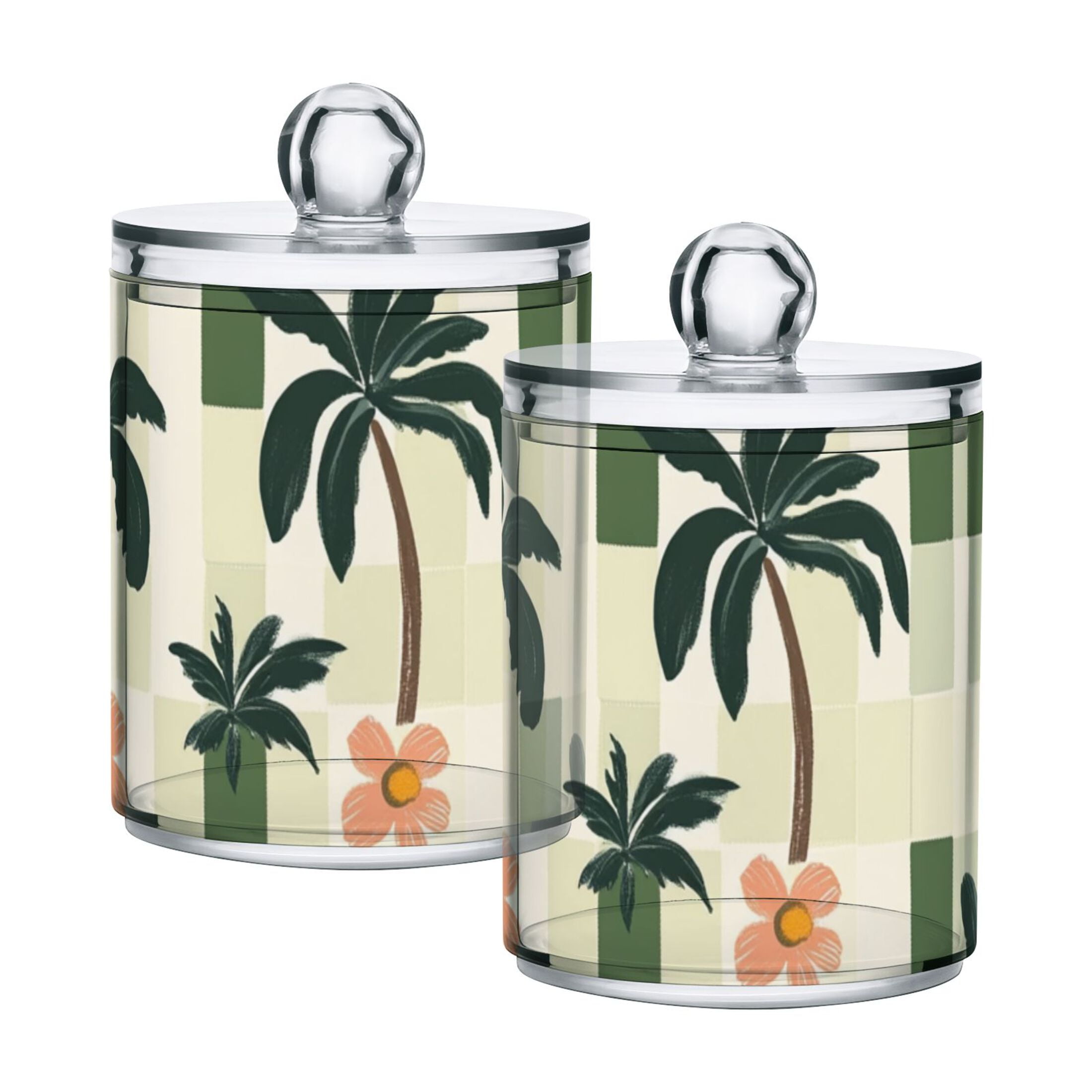 Green Plaids Trees Flowers Lemons Tropical Translucent Plastic Cans ...