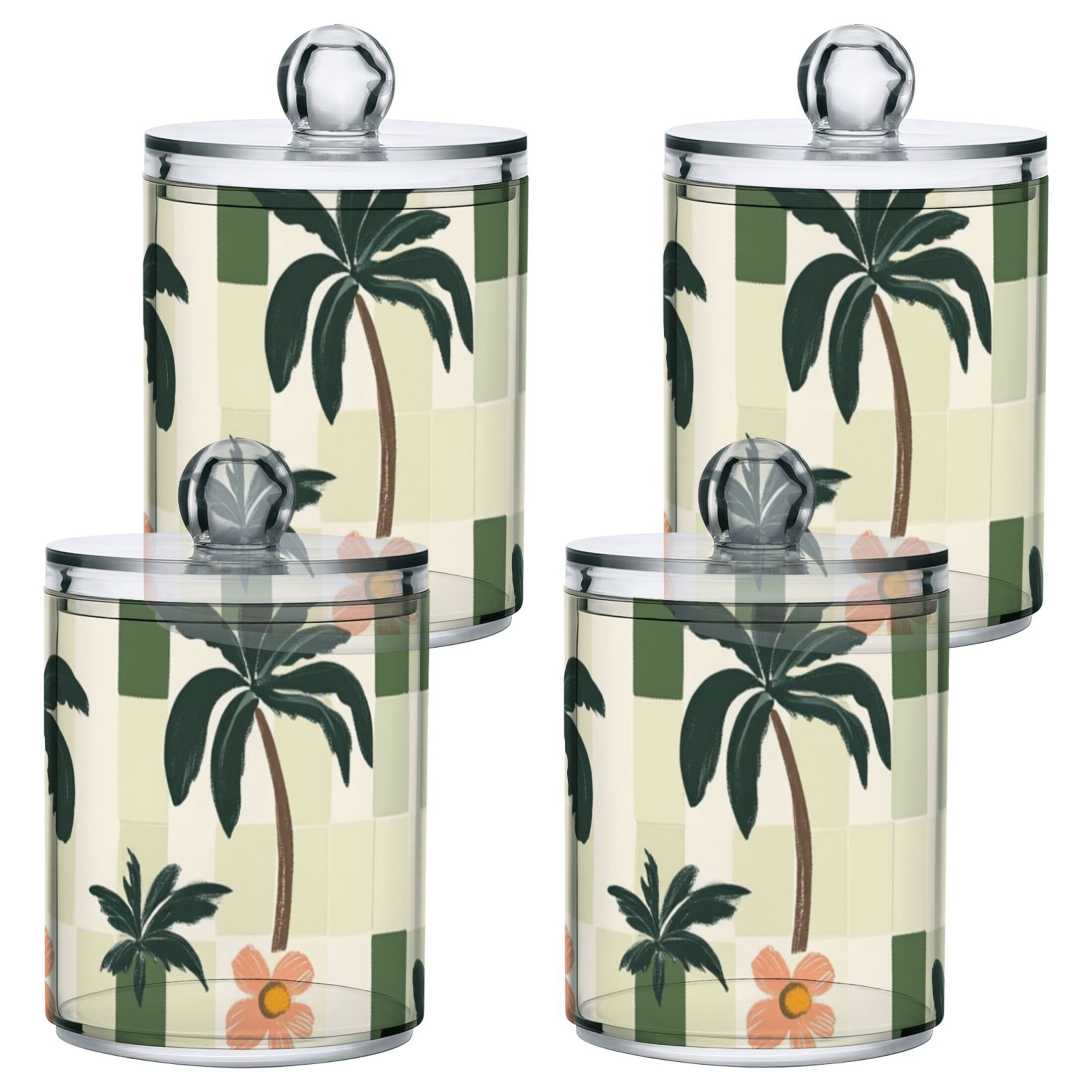 Green Plaids Trees Flowers Lemons Tropical Translucent Plastic Cans ...