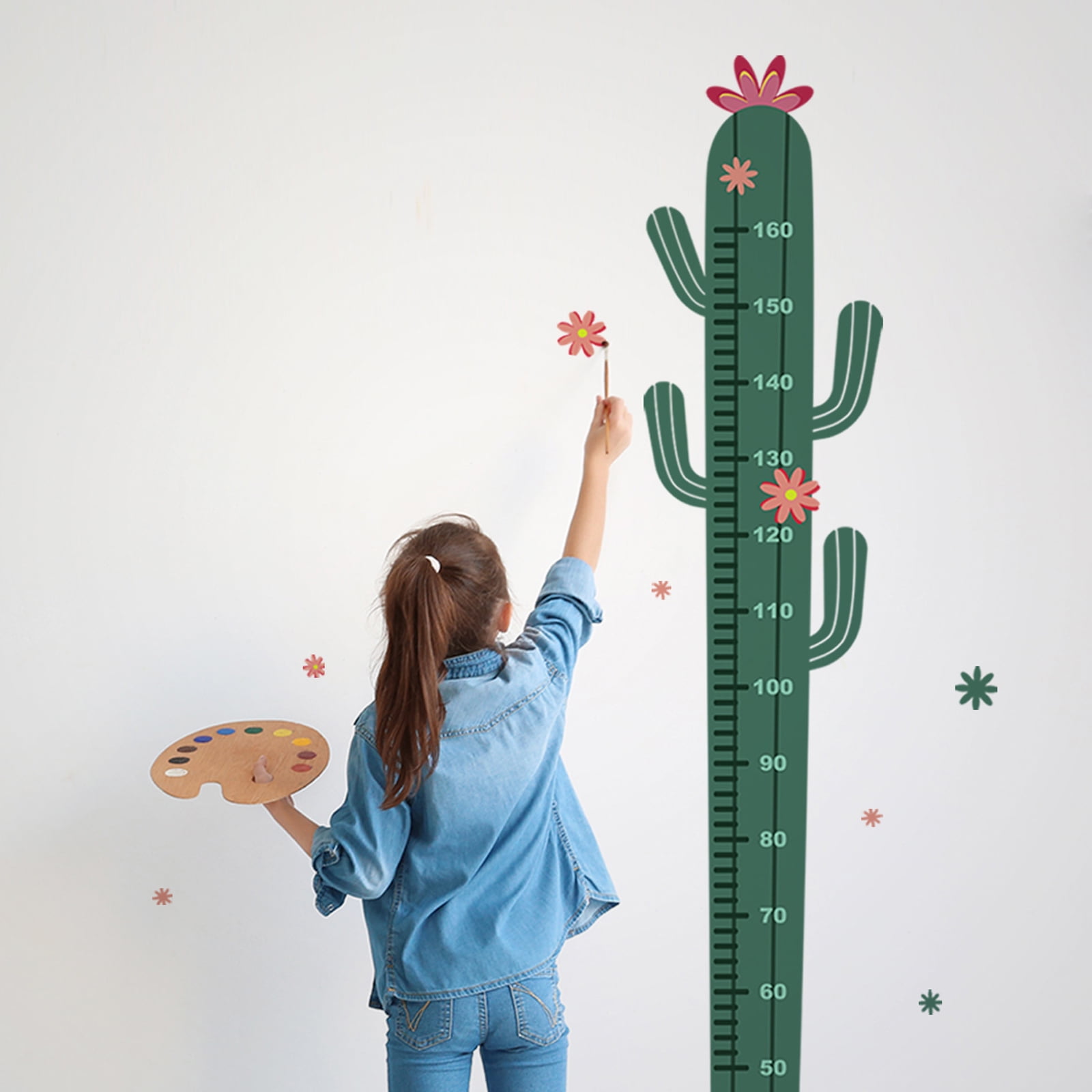 Green Plant Cactus Kids Height Wall Chart | Peel & Stick Wall Decals ...