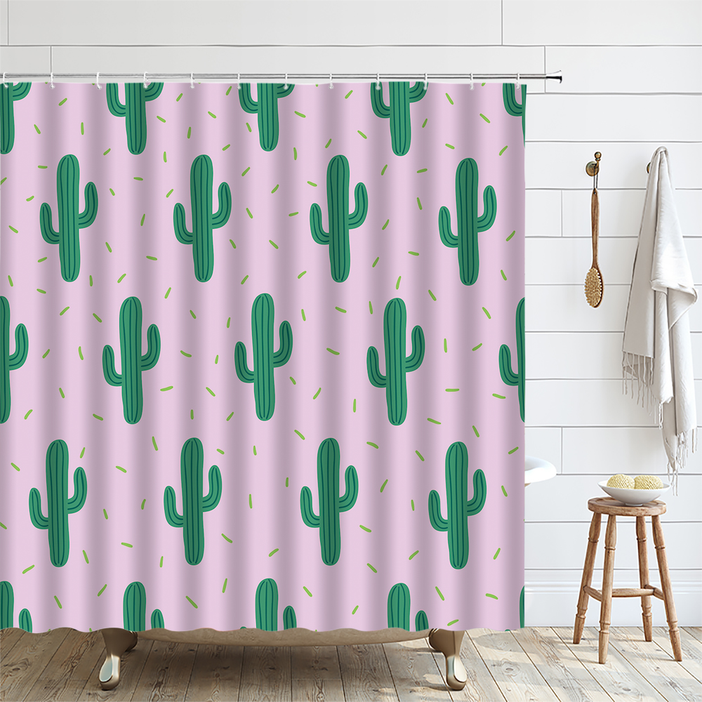 Green Plant Cactus Shower Curtain Tropical Potted Botanical Flower ...