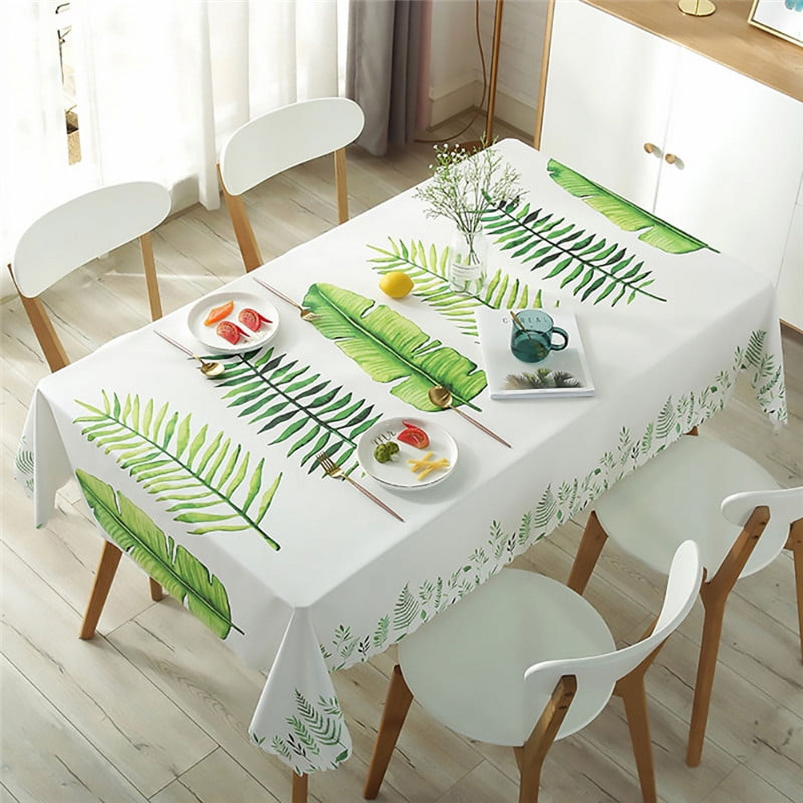 Green Plant Cactus Waterproof Polyester Table Cloth for Party Events Rectangle Wedding Table ...