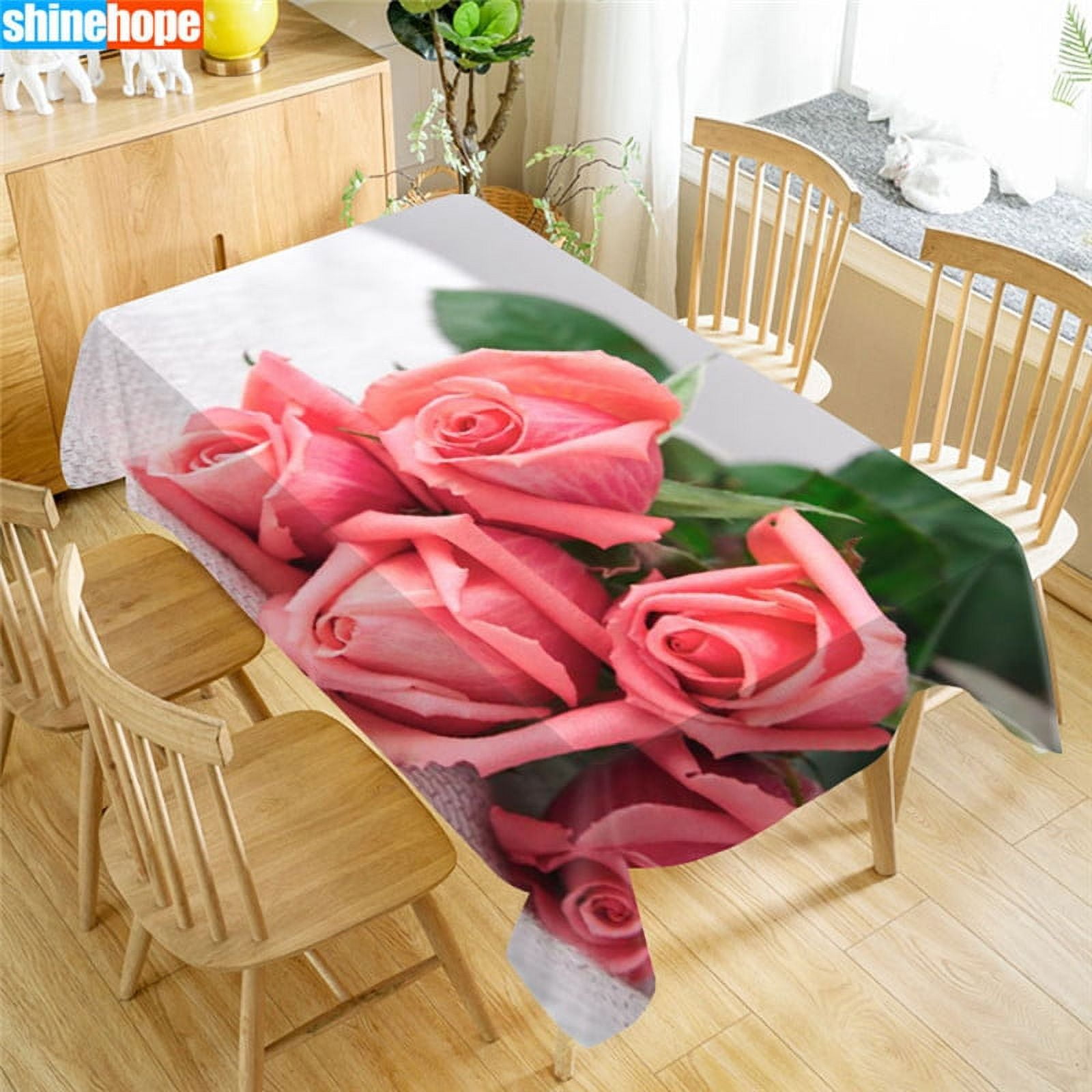 Green Plant Cactus Waterproof Polyester Table Cloth for Party Events Rectangle Wedding Table ...